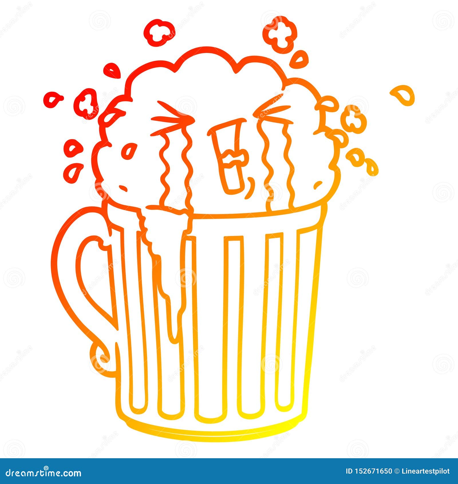 A Creative Warm Gradient Line Drawing Cartoon Mug of Beer Crying Stock ...