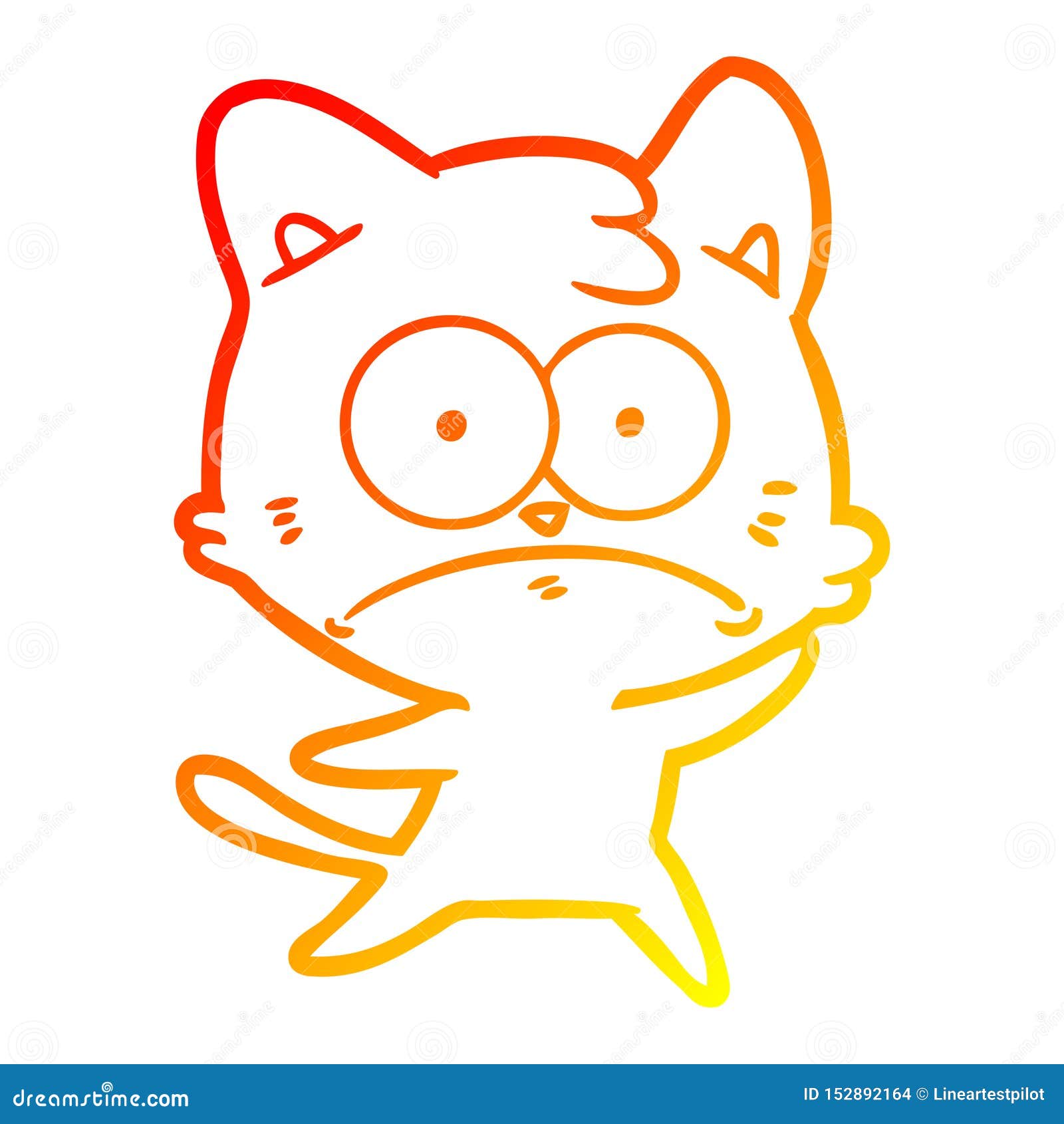 A Creative Warm Gradient Line Drawing Cartoon Nervous Cat Stock Vector ...