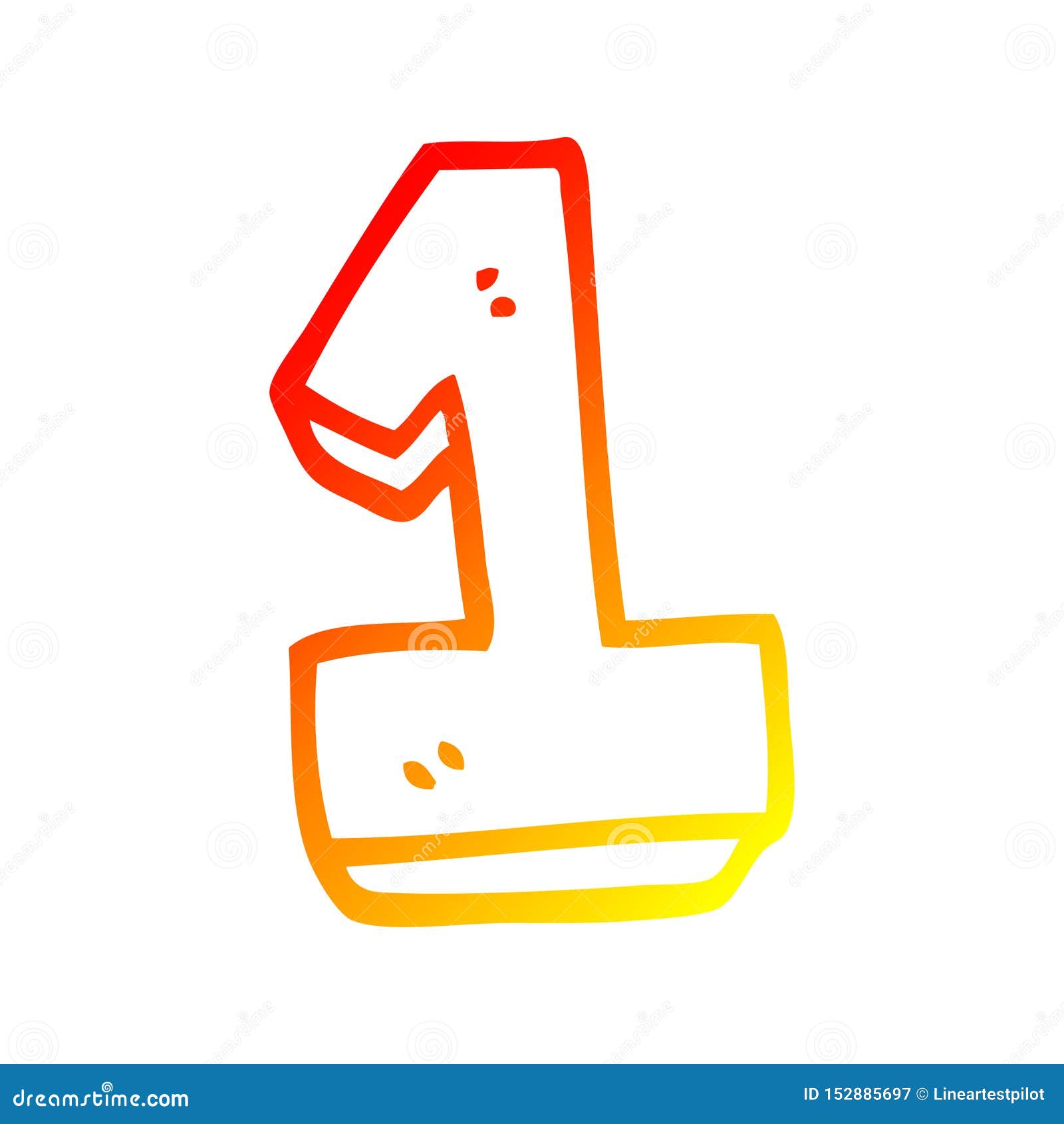 A Creative Warm Gradient Line Drawing Cartoon Number One Stock Vector ...
