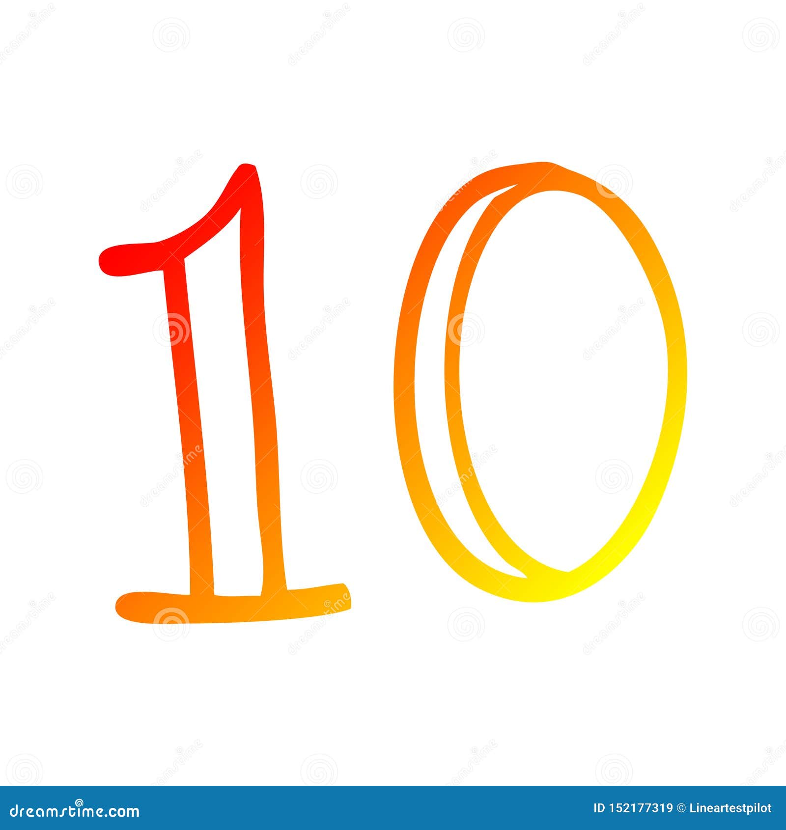 A Creative Warm Gradient Line Drawing Cartoon Number 10 Stock Vector ...