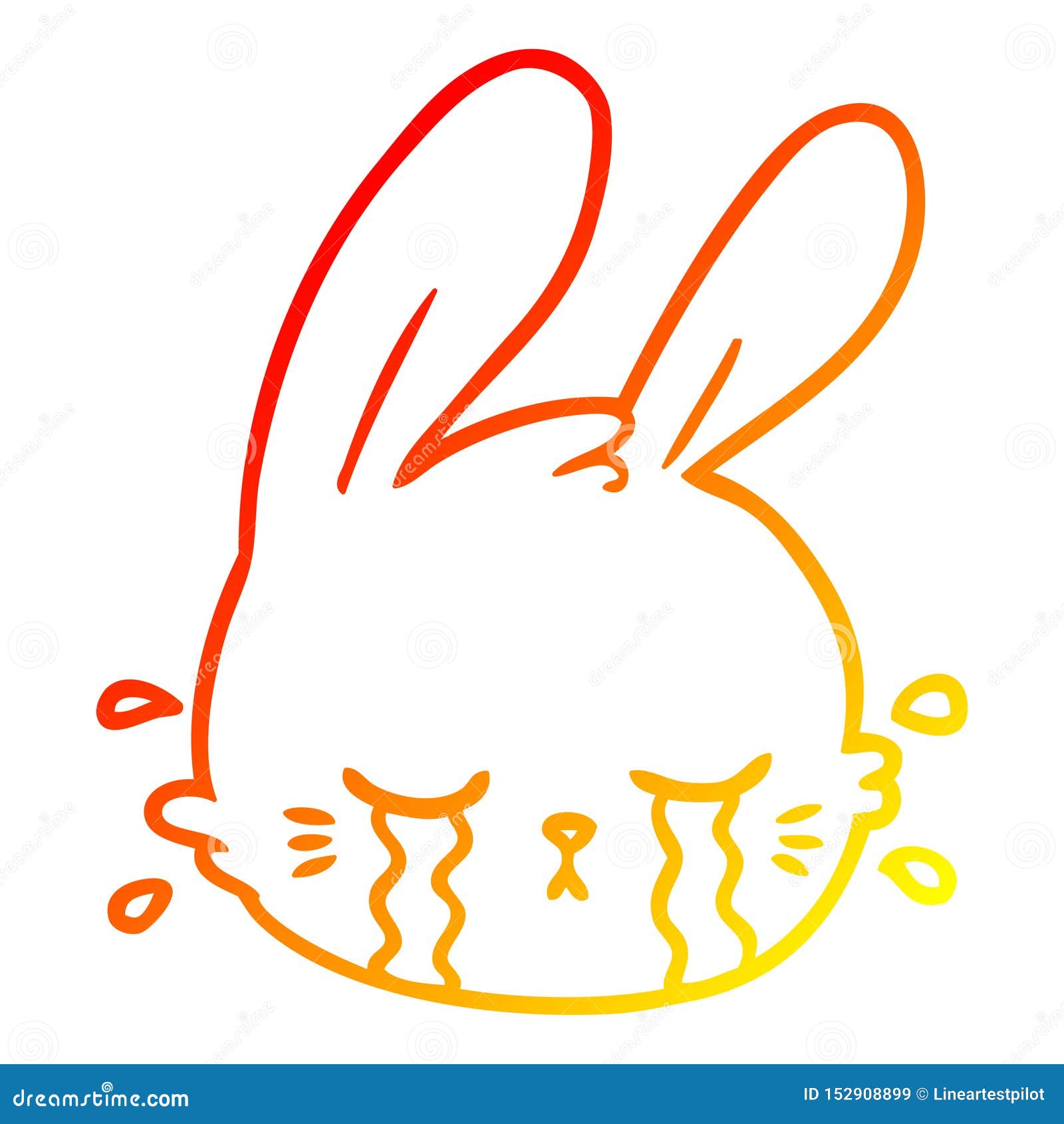 A Creative Warm Gradient Line Drawing Cartoon Rabbit Face Crying Stock ...