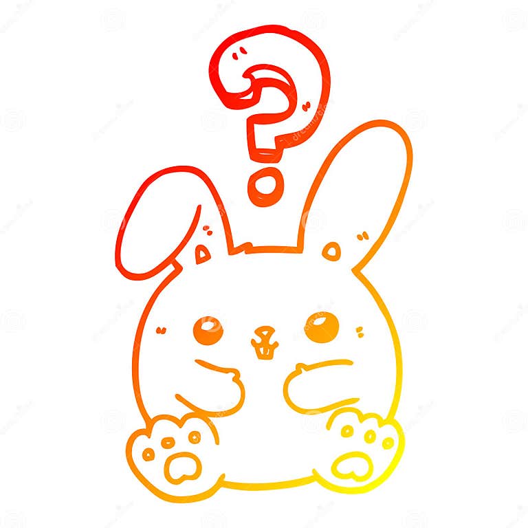 A Creative Warm Gradient Line Drawing Cartoon Rabbit with Question Mark ...