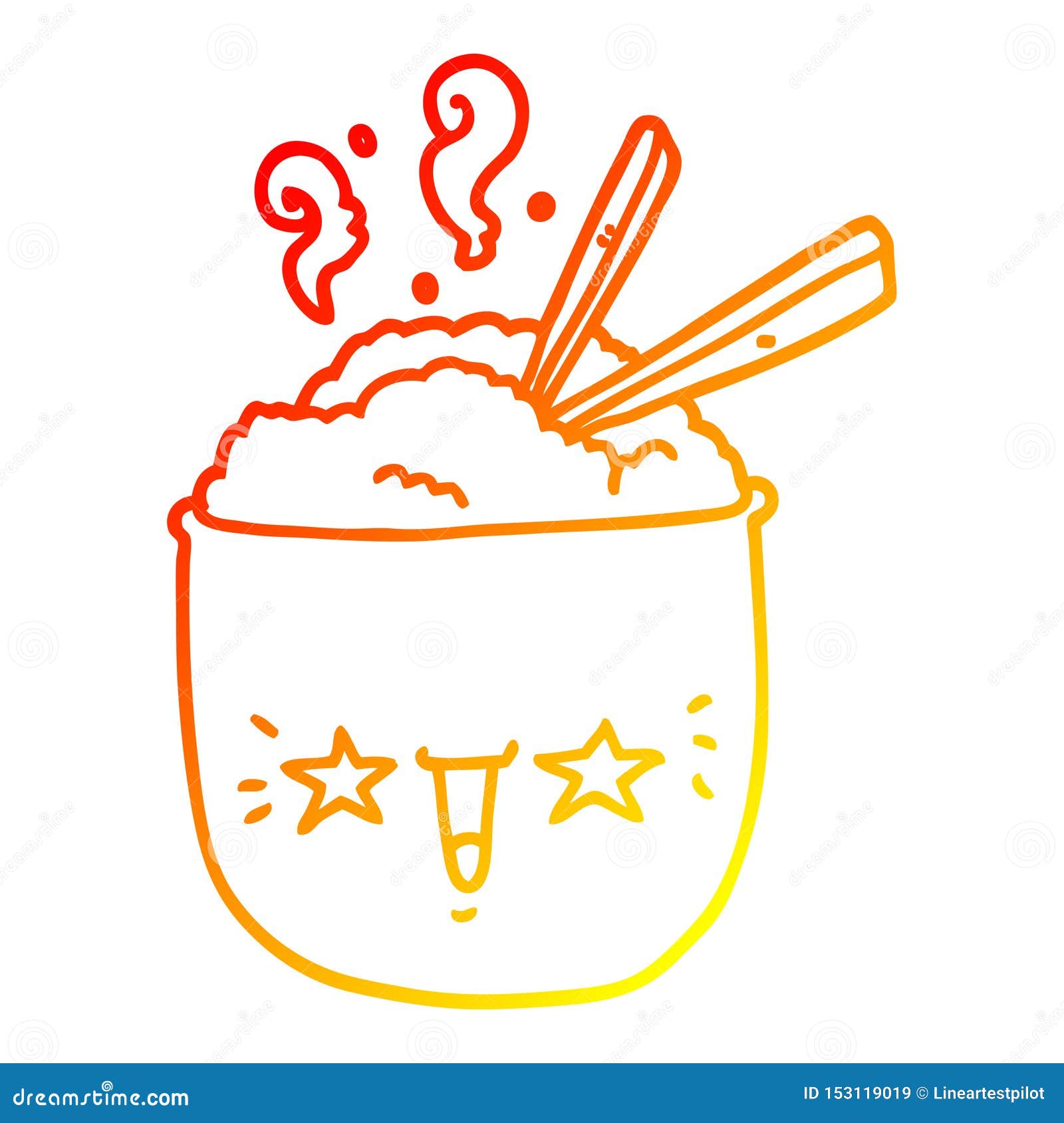 A Creative Warm Gradient Line Drawing Cartoon Rice Bowl with Face Stock ...