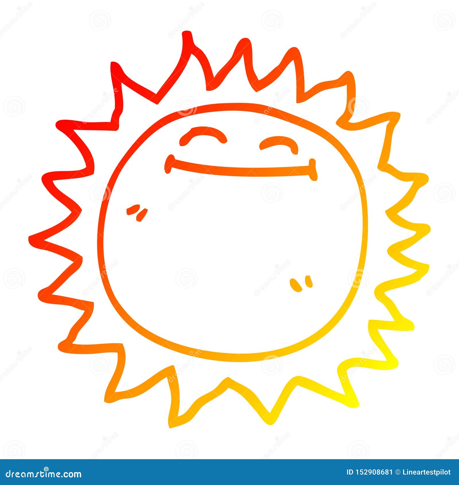 A Creative Warm Gradient Line Drawing Cartoon Shining Sun Stock Vector ...