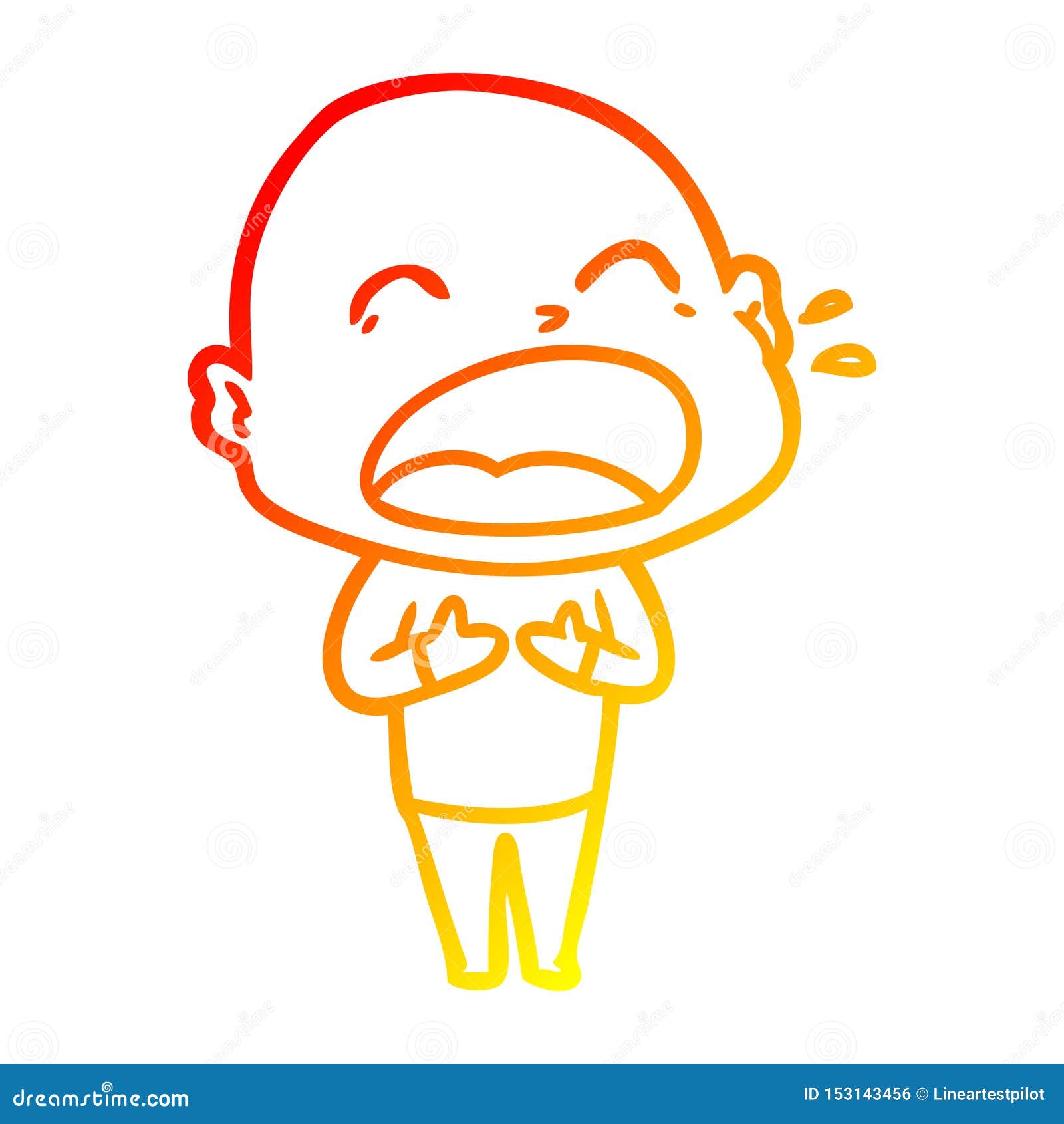 A Creative Warm Gradient Line Drawing Cartoon Shouting Bald Man Stock ...
