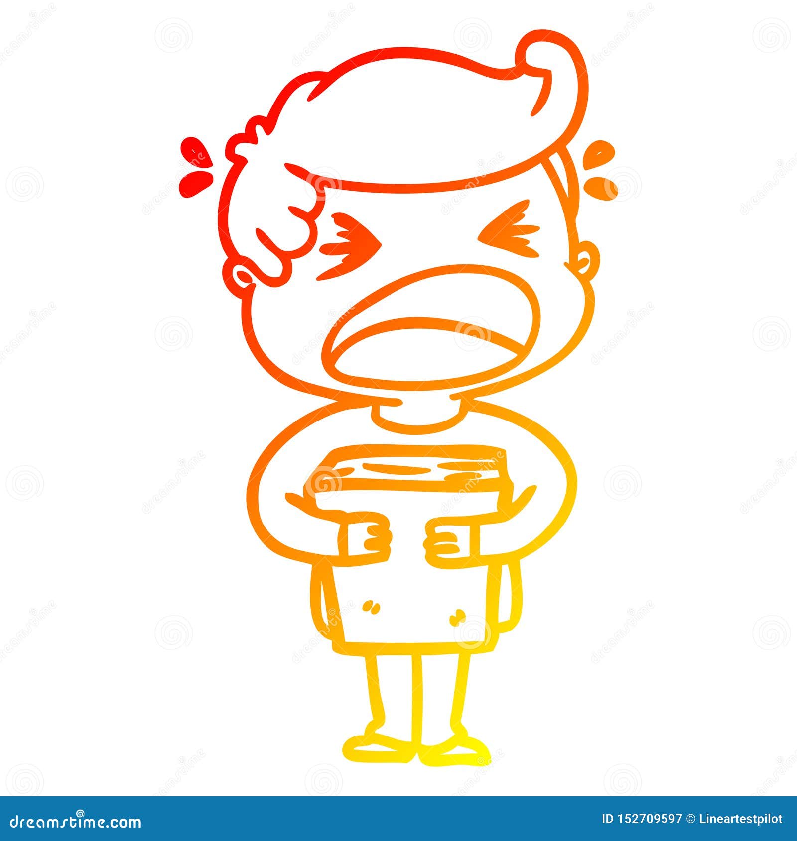 A Creative Warm Gradient Line Drawing Cartoon Shouting Man with Book ...