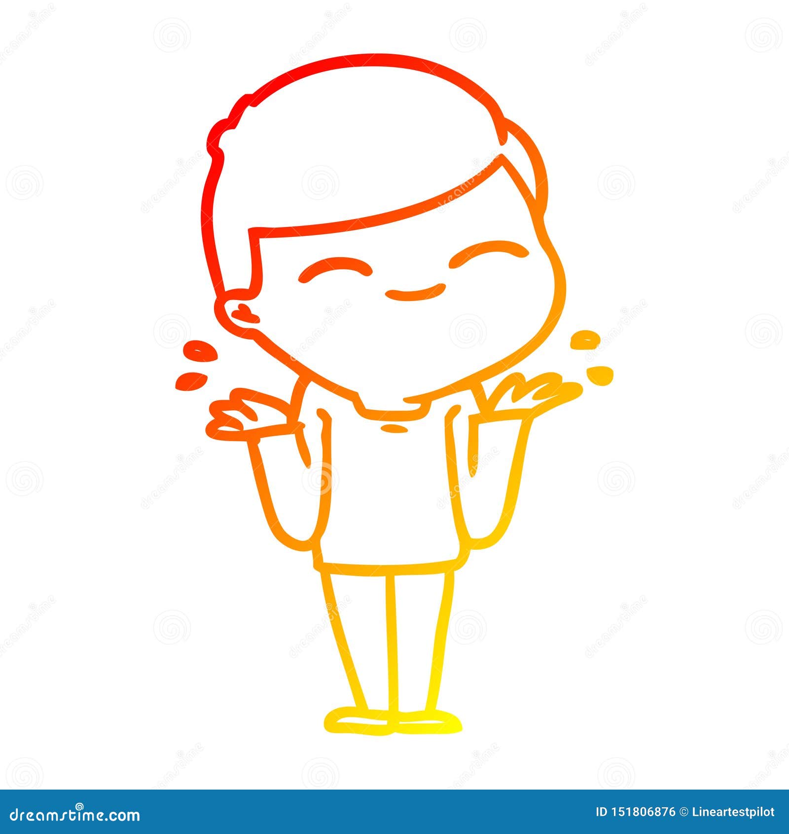 A Creative Warm Gradient Line Drawing Cartoon Smiling Boy Shrugging ...