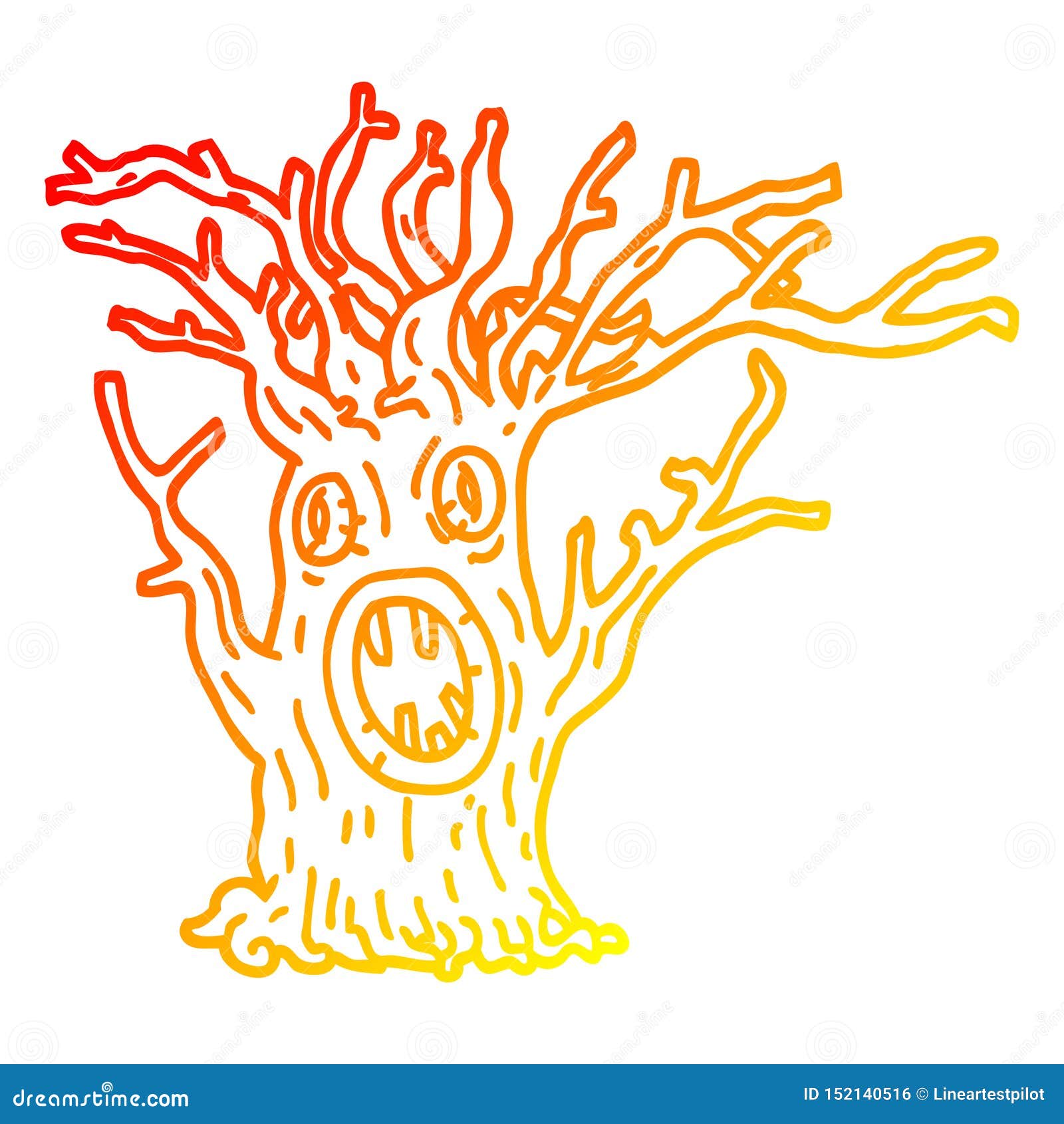 A Creative Warm Gradient Line Drawing Cartoon Spooky Tree Stock Vector ...