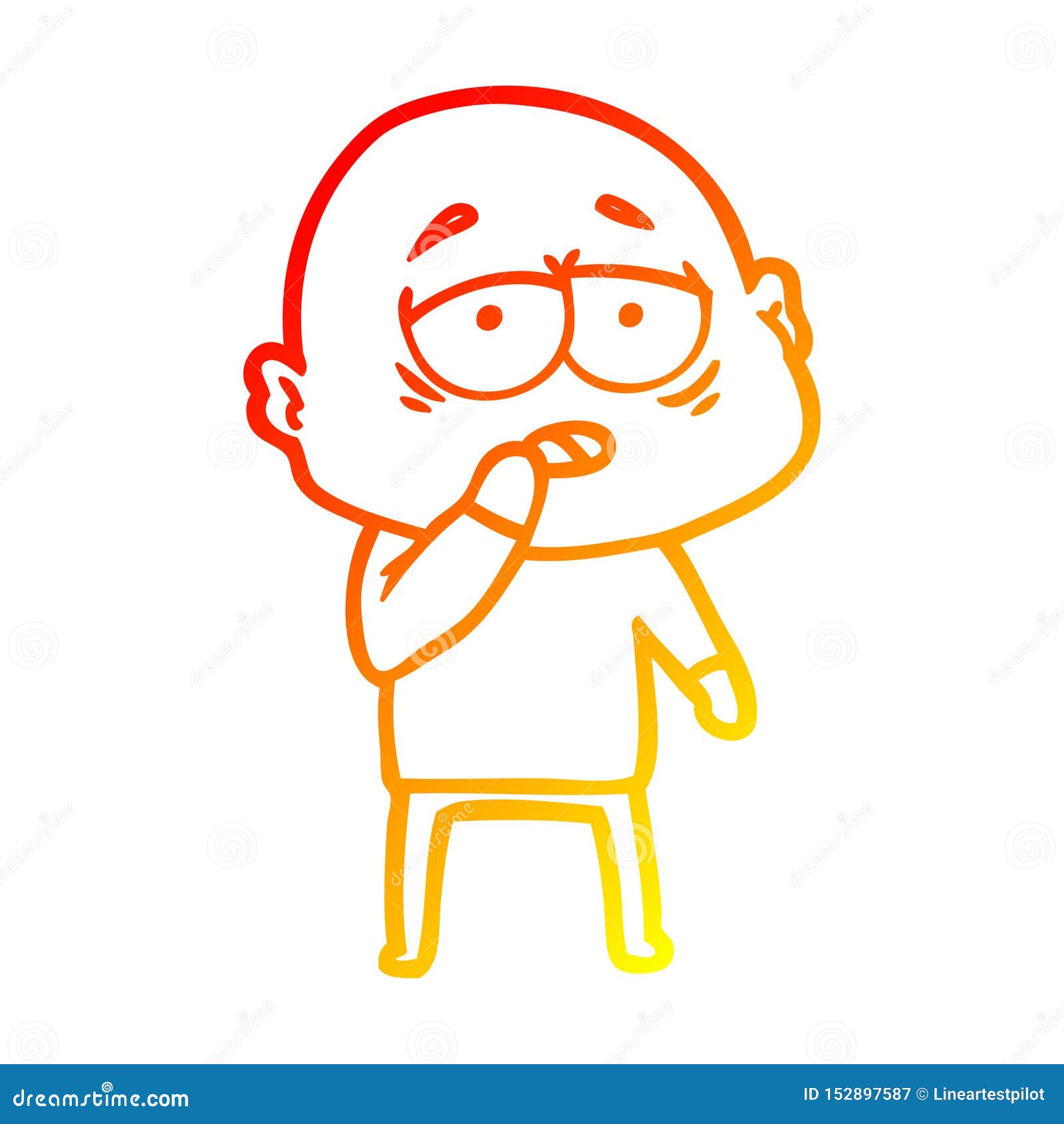 A Creative Warm Gradient Line Drawing Cartoon Tired Bald Man Stock ...