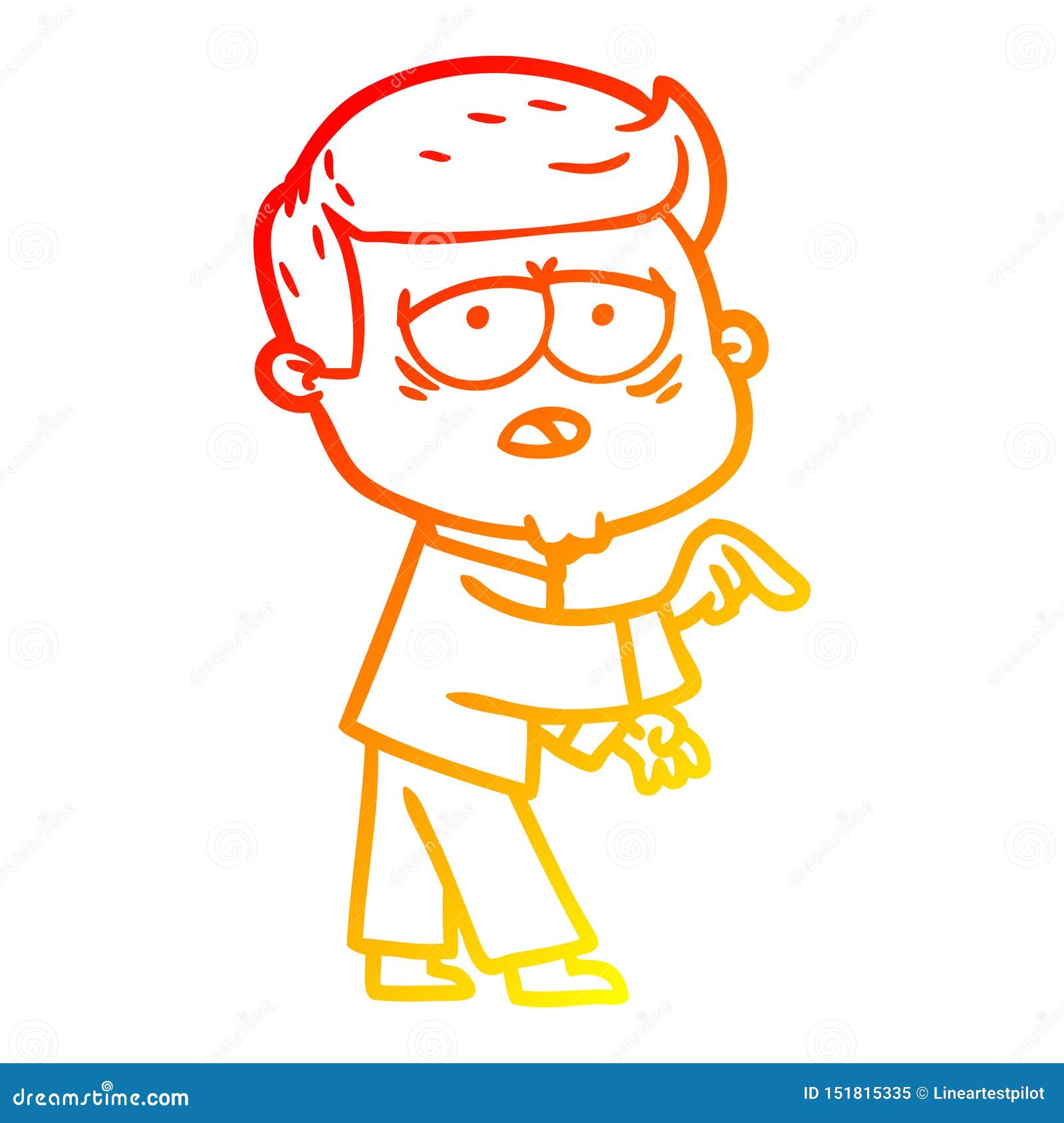 A Creative Warm Gradient Line Drawing Cartoon Tired Man Stock Vector ...