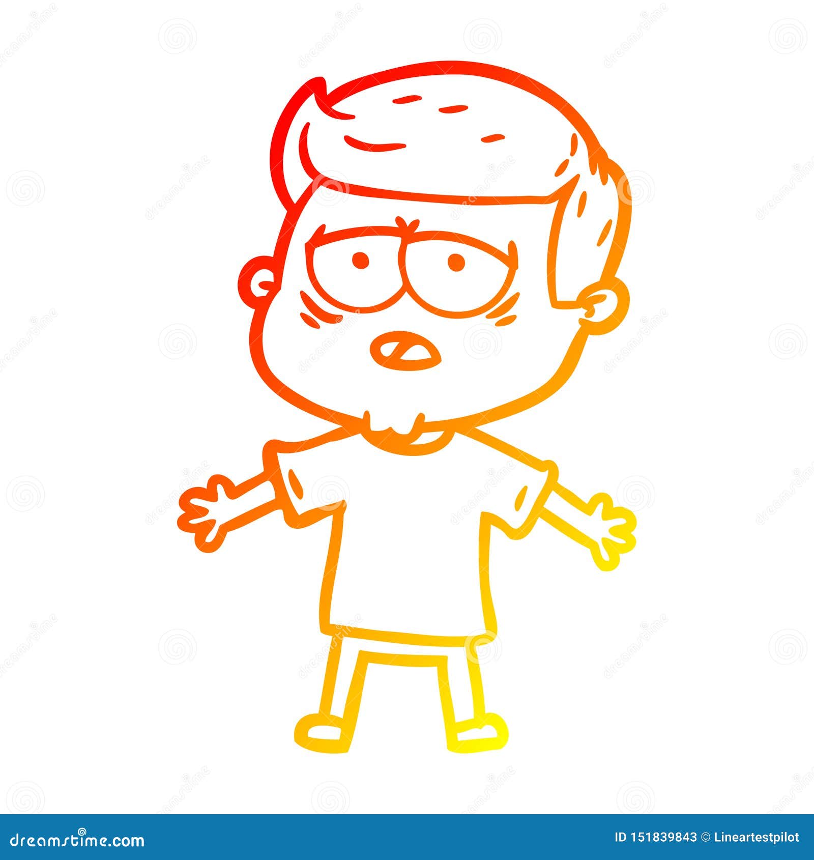 A Creative Warm Gradient Line Drawing Cartoon Tired Man Stock Vector ...