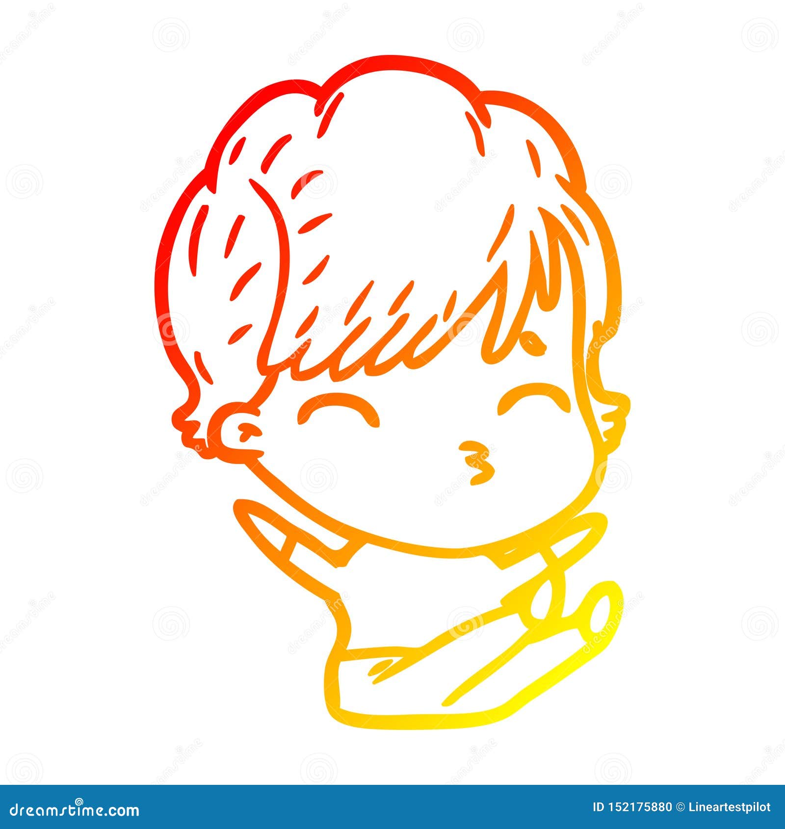 A Creative Warm Gradient Line Drawing Cartoon Woman Thinking Stock ...