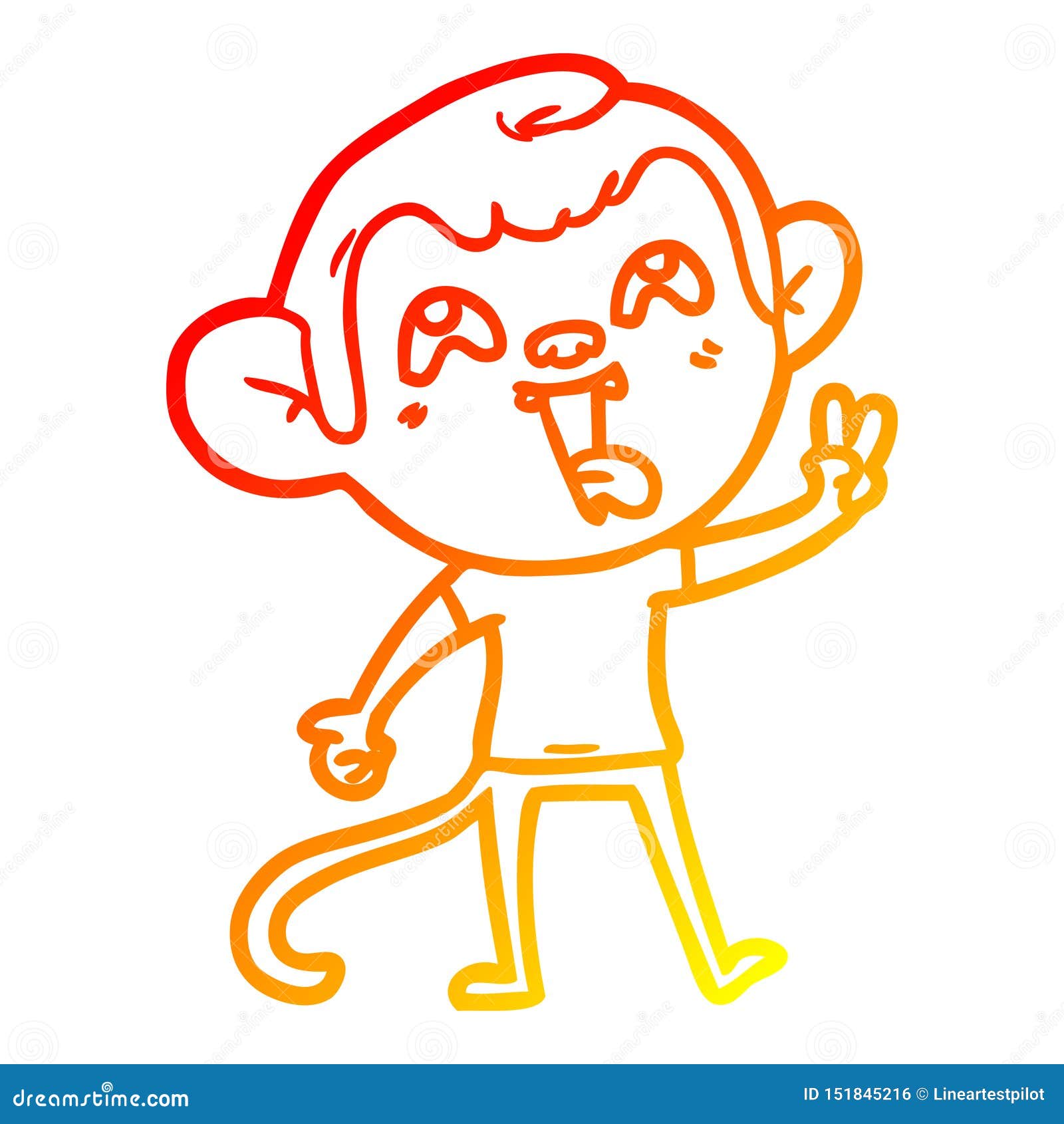 A Creative Warm Gradient Line Drawing Crazy Cartoon Monkey Giving Peace ...