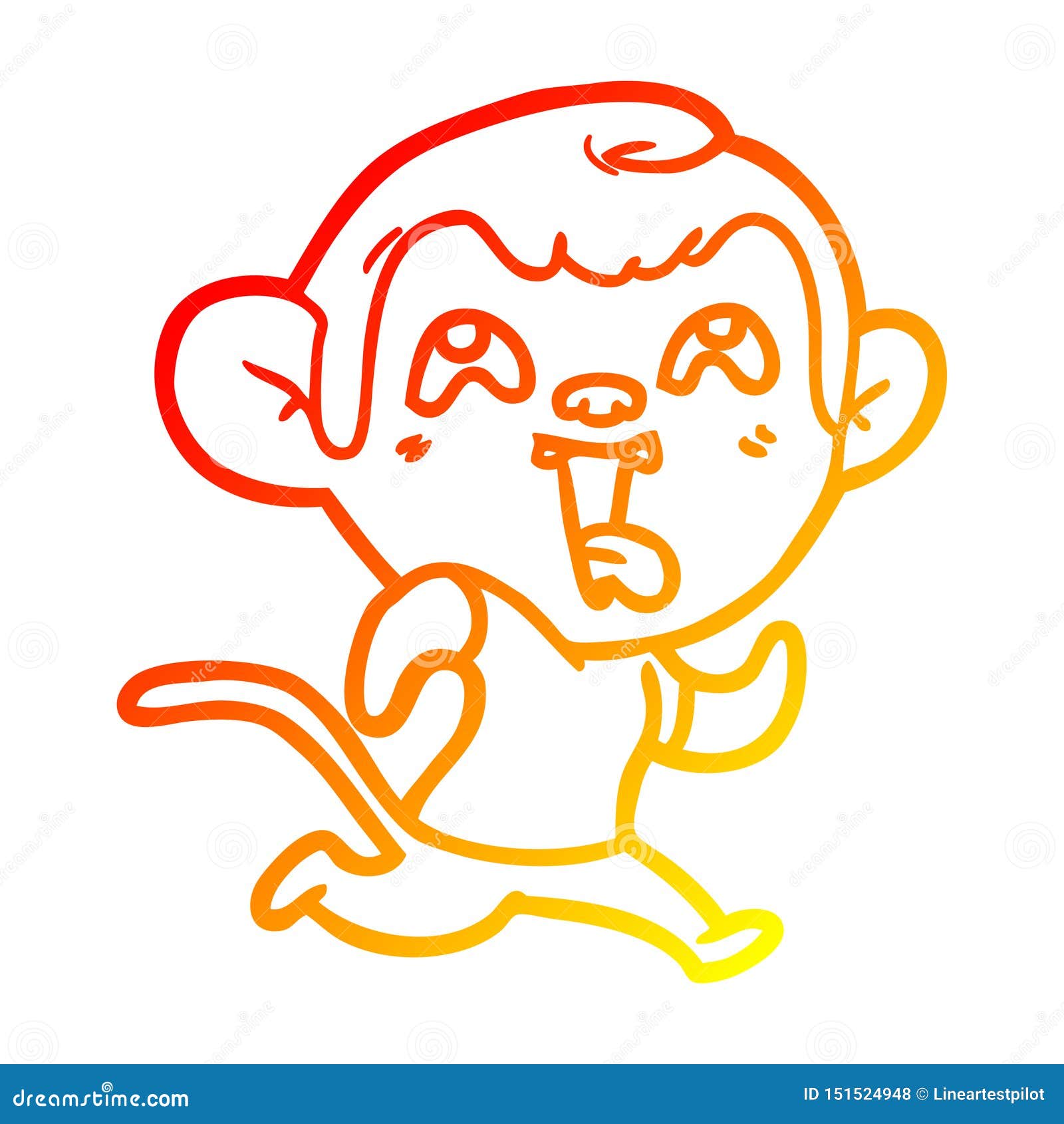 A Creative Warm Gradient Line Drawing Crazy Cartoon Monkey Jogging ...