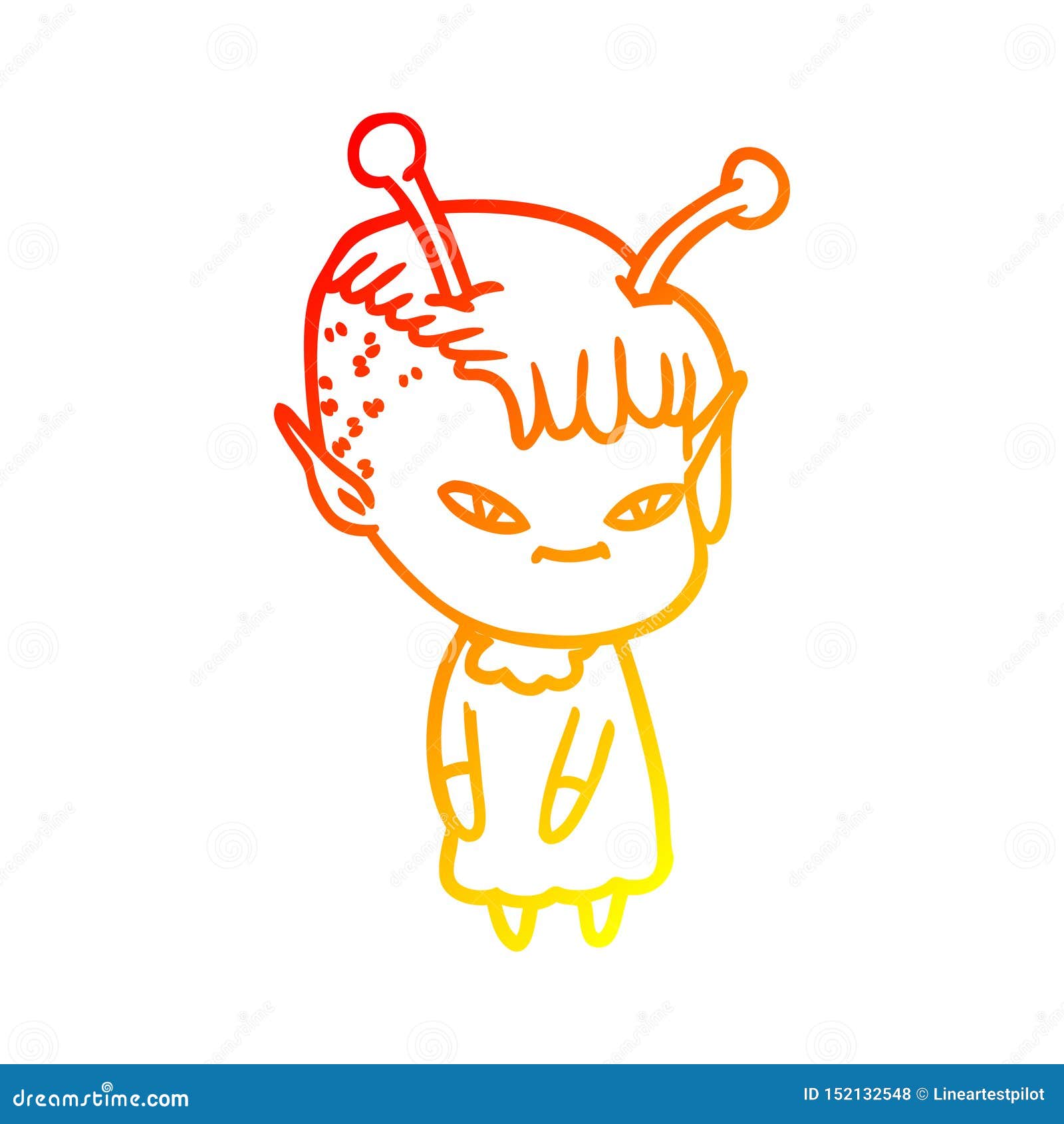 A Creative Warm Gradient Line Drawing Cute Cartoon Alien Girl Stock ...