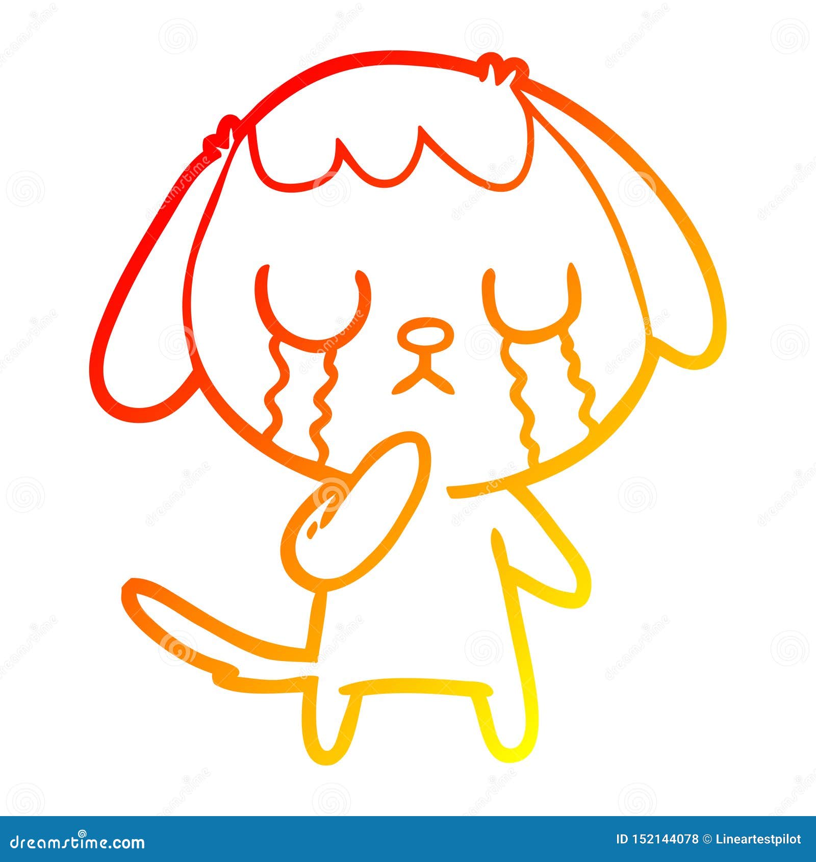A Creative Warm Gradient Line Drawing Cute Cartoon Dog Crying Stock ...