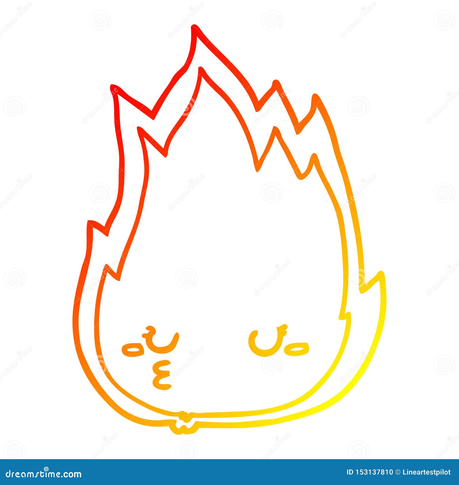 A Creative Warm Gradient Line Drawing Cute Cartoon Fire Stock Vector ...
