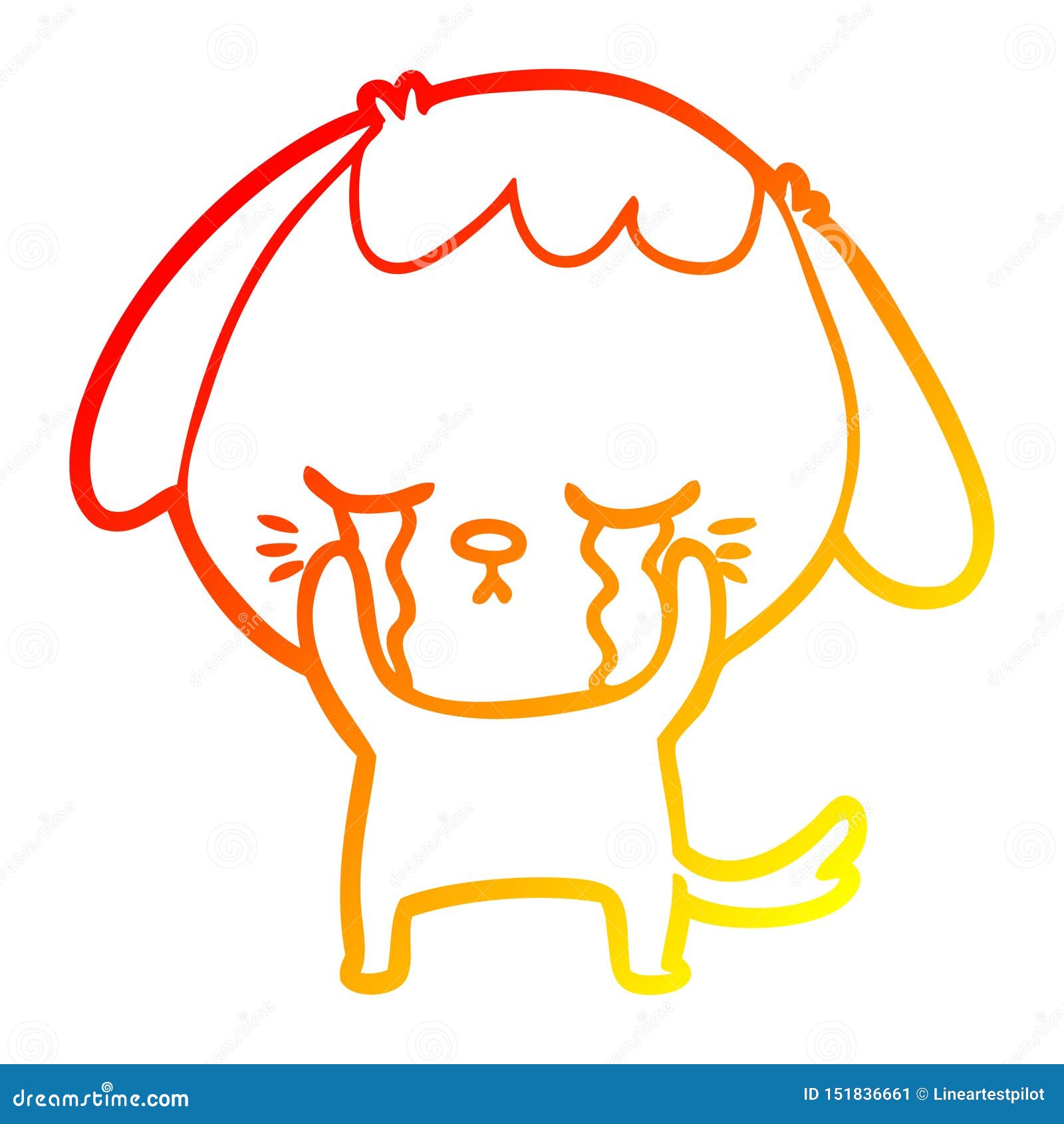 A Creative Warm Gradient Line Drawing Cute Puppy Crying Cartoon Stock ...