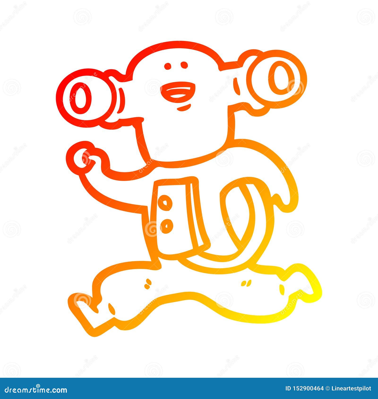 A Creative Warm Gradient Line Drawing Friendly Cartoon Alien Running ...