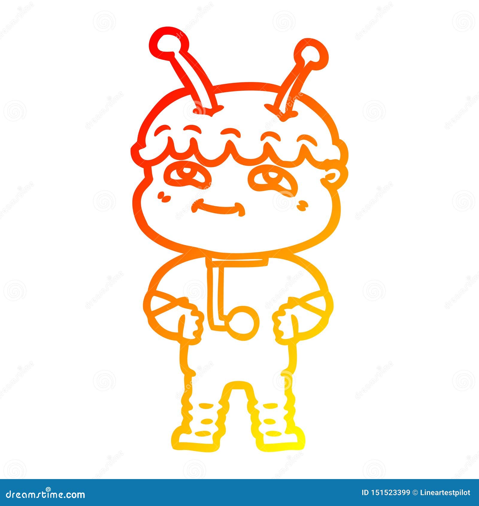A Creative Warm Gradient Line Drawing Friendly Cartoon Spaceman Stock ...