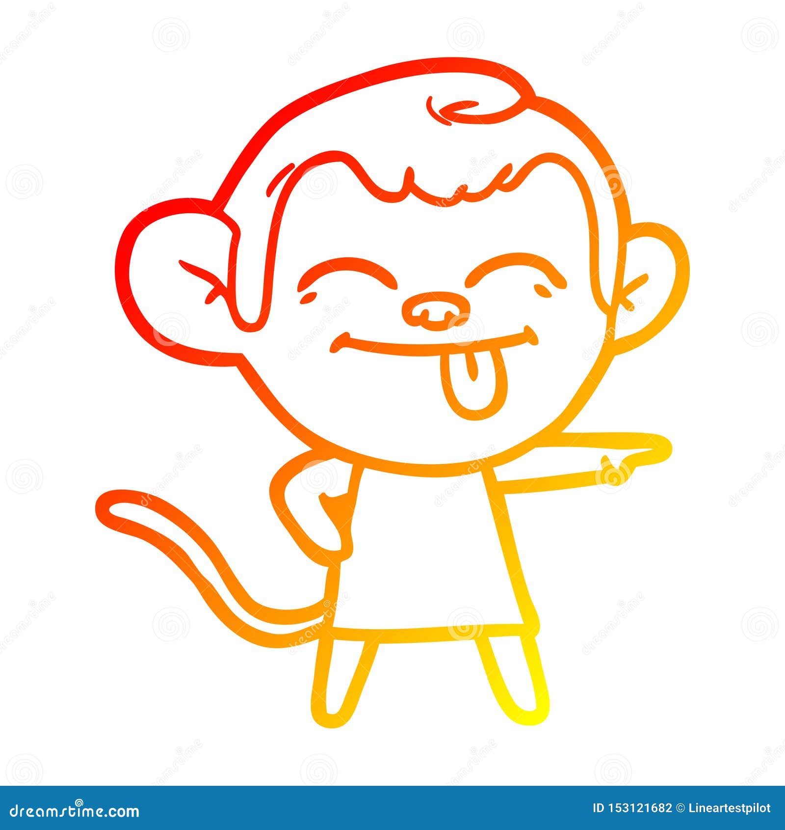 A Creative Warm Gradient Line Drawing Funny Cartoon Monkey Pointing ...