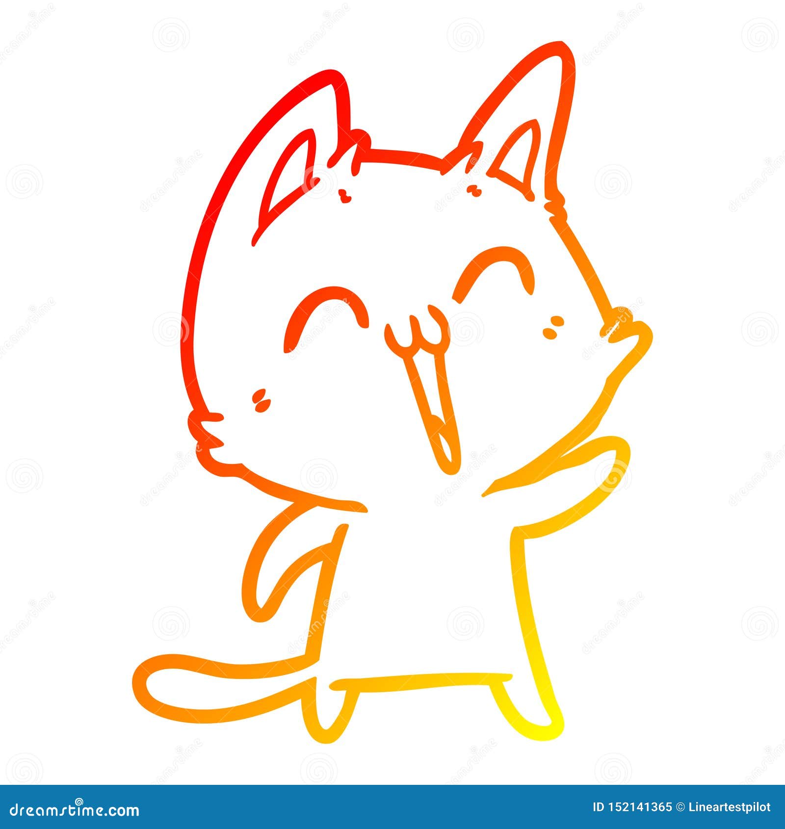 A Creative Warm Gradient Line Drawing Happy Cartoon Cat Meowing Stock ...