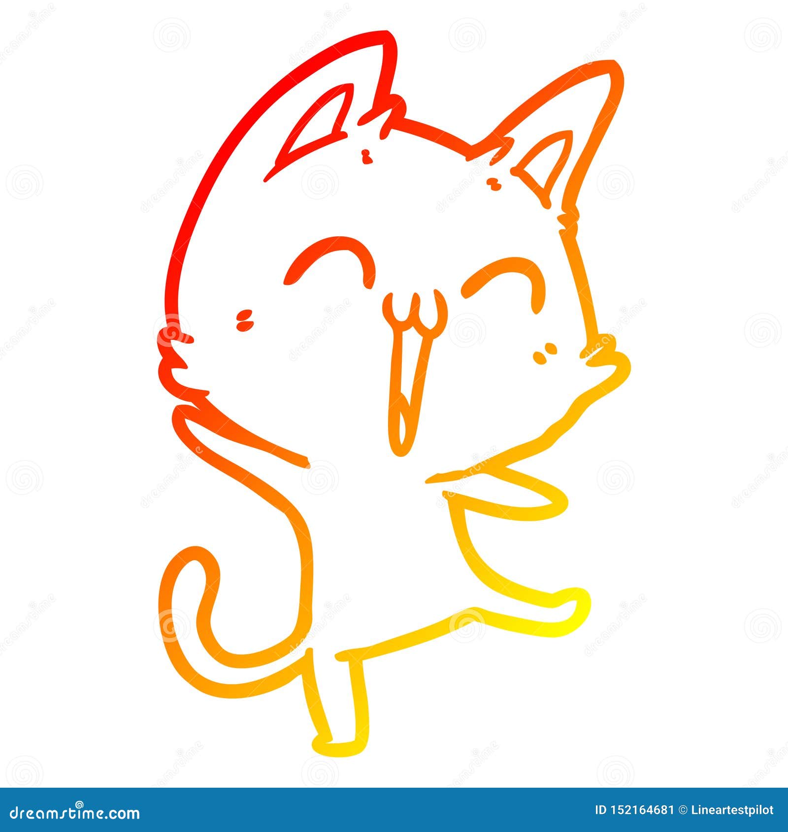 A Creative Warm Gradient Line Drawing Happy Cartoon Cat Meowing Stock ...