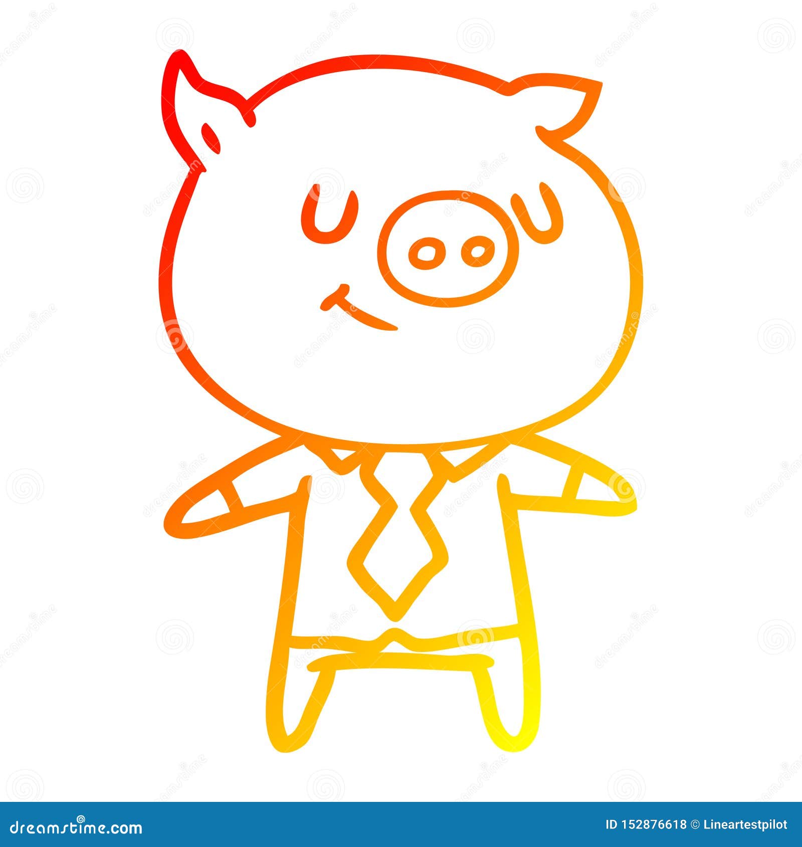 A Creative Warm Gradient Line Drawing Happy Cartoon Smart Pig Stock ...