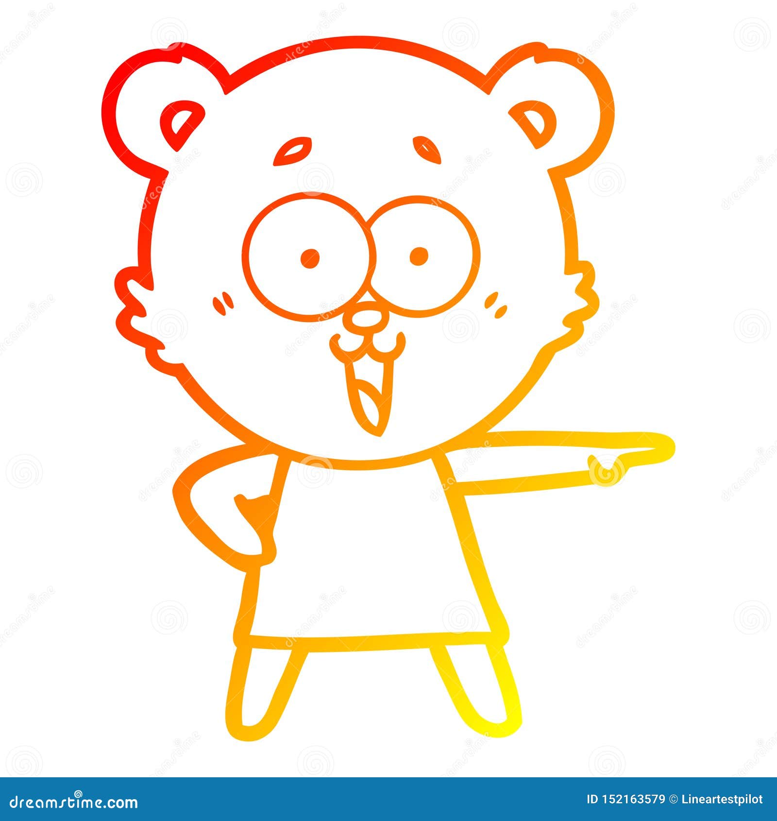 A Creative Warm Gradient Line Drawing Laughing Pointing Teddy Bear ...