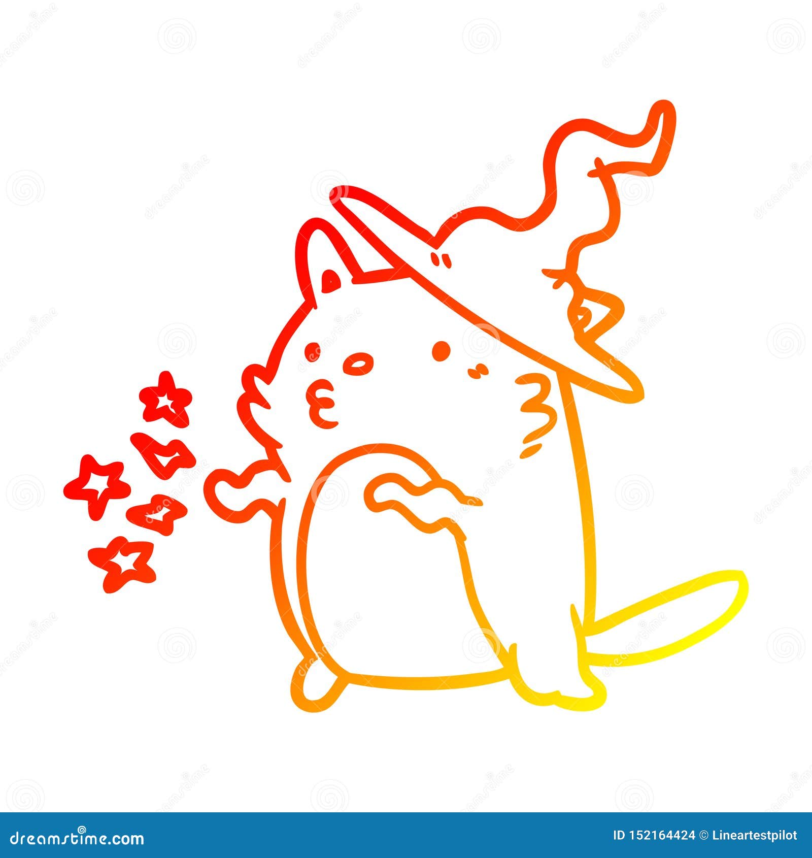 A Creative Warm Gradient Line Drawing Magical Amazing Cat Wizard Stock ...
