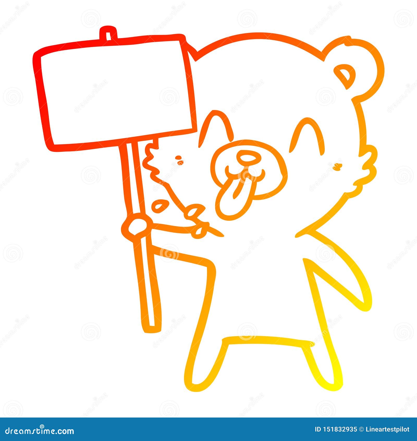 A Creative Warm Gradient Line Drawing Rude Cartoon Bear with Protest ...