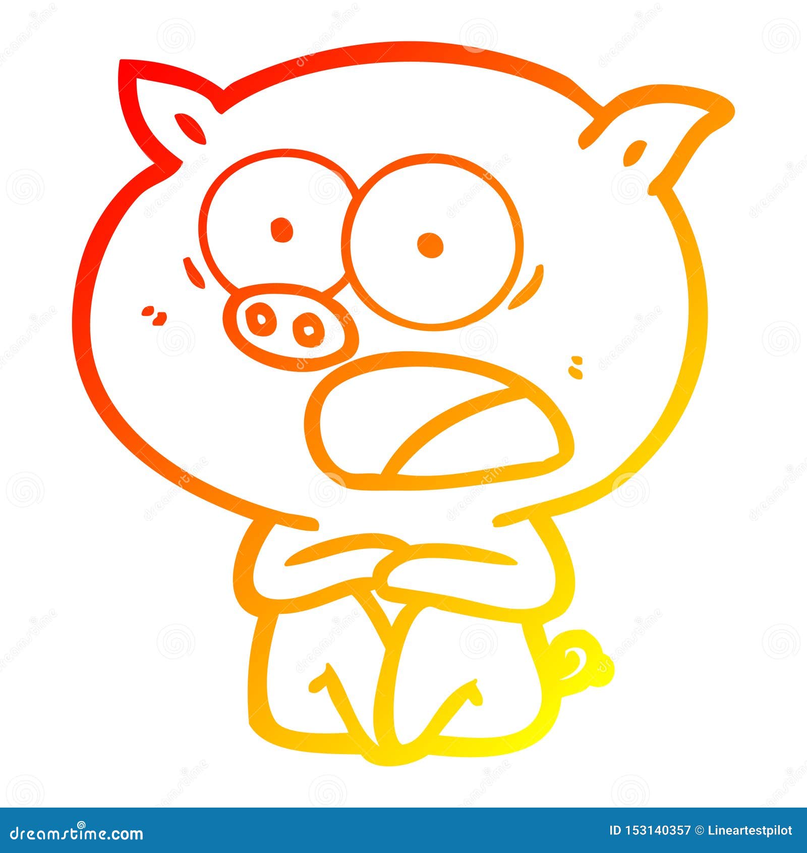 A Creative Warm Gradient Line Drawing Shocked Cartoon Pig Sitting Down ...