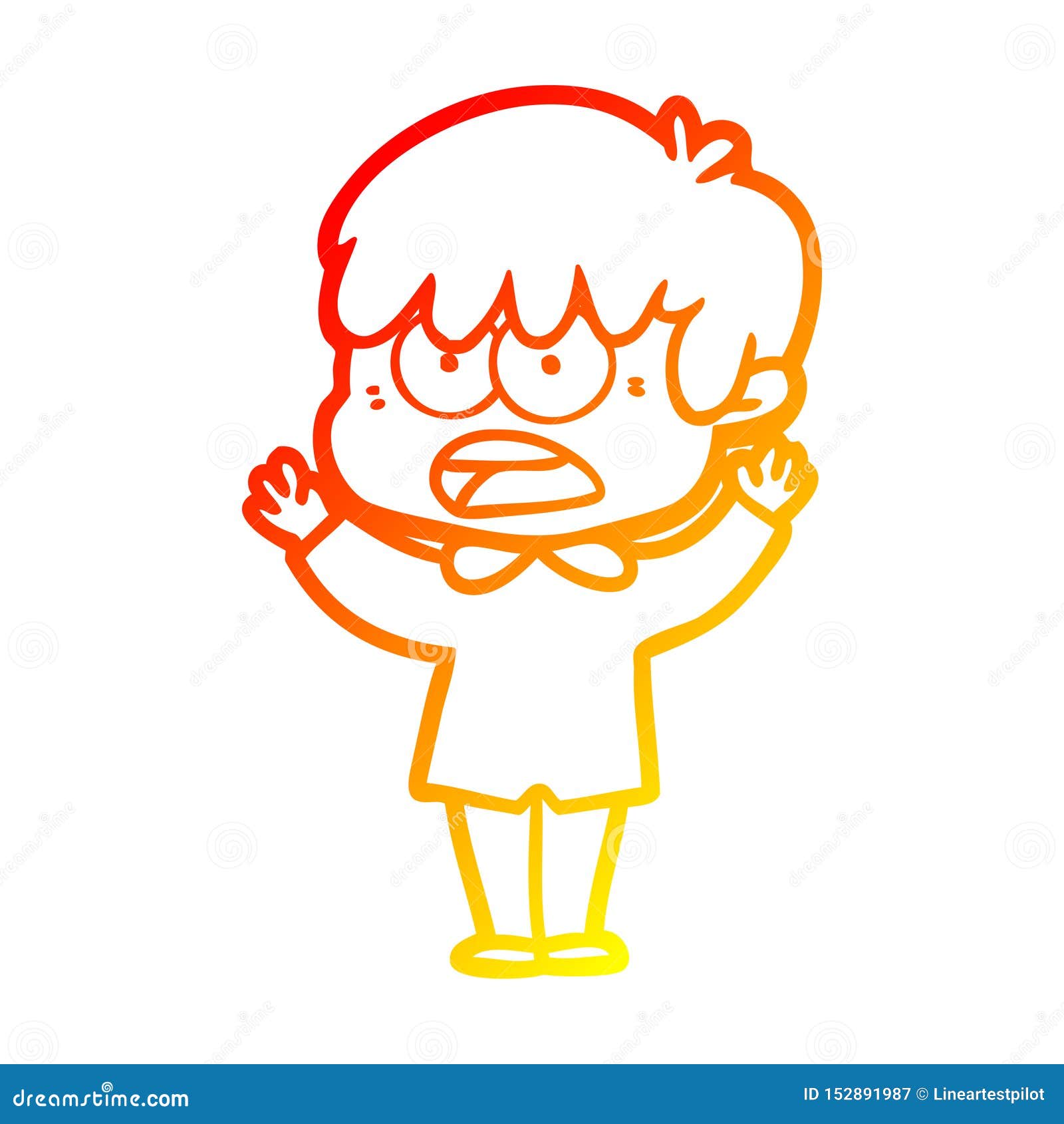 A Creative Warm Gradient Line Drawing Worried Cartoon Boy Stock Vector ...