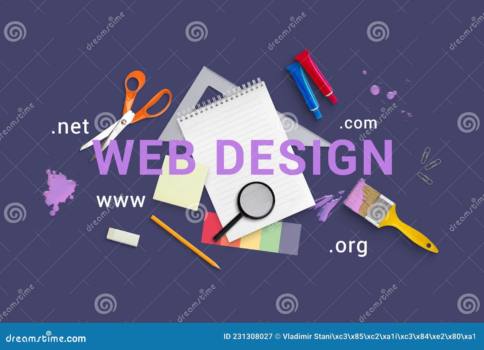 Creative Web Design Concept Flat Lay Composition. Text Surrounded with ...