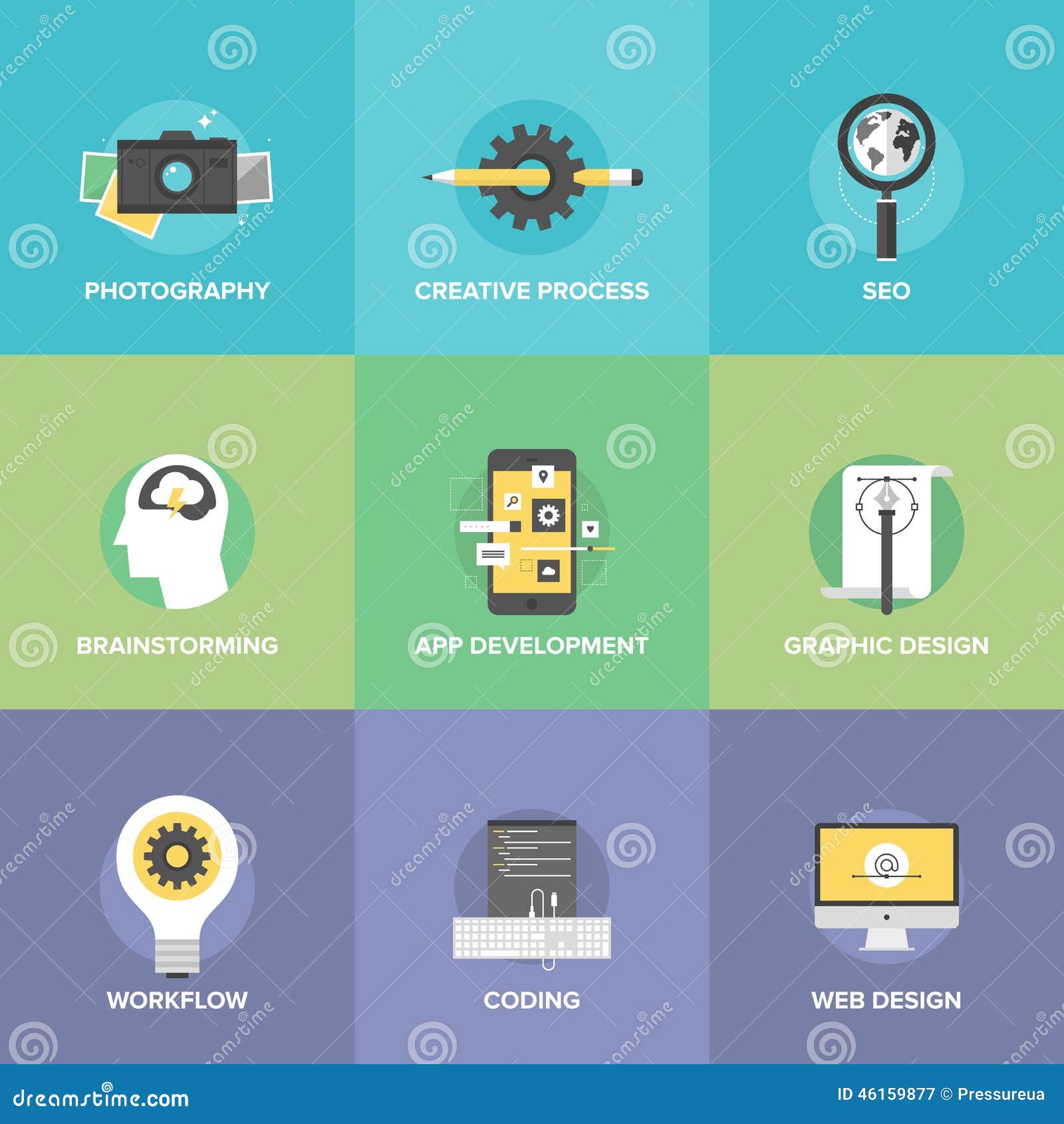 Creative Web Development Flat Icons Set Stock Vector - Illustration of ...