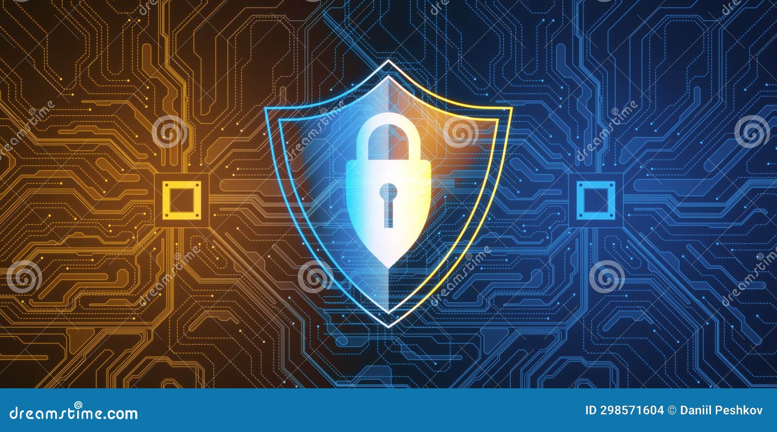 Creative Web Protection Sign with Circuit on Dark Background. Web ...