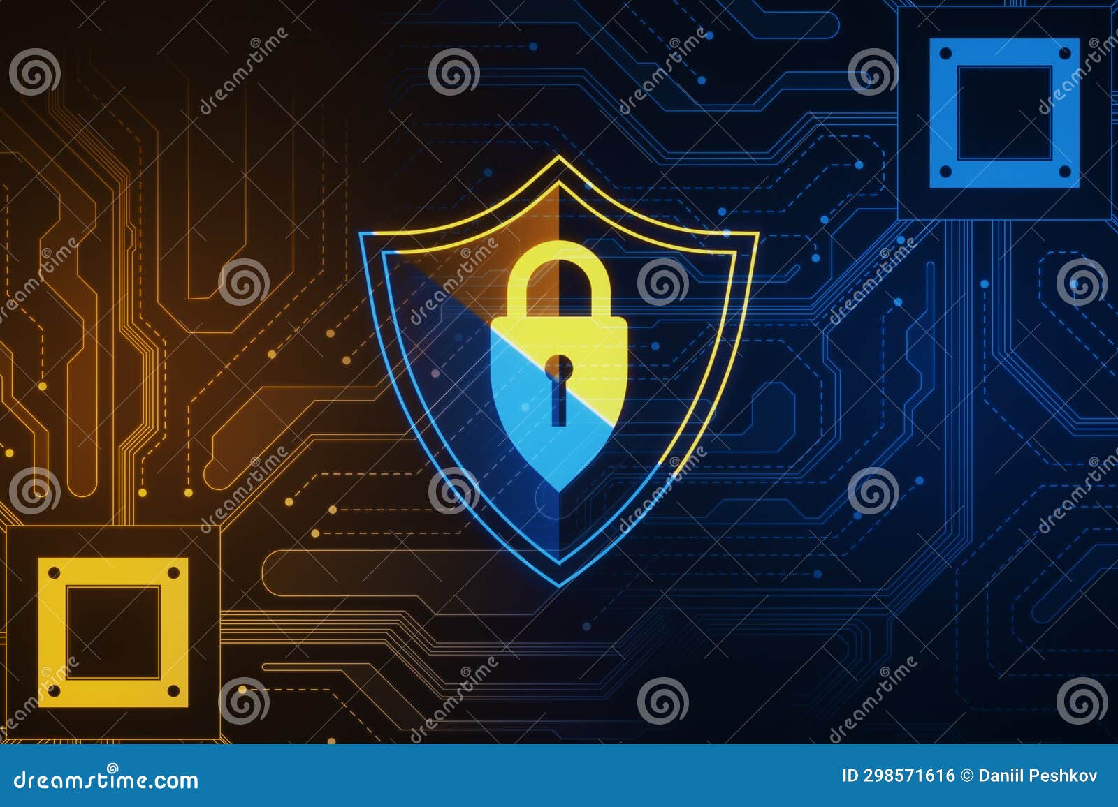 Creative Web Protection Sign with Circuit on Dark Wallpaper. Web Safety ...