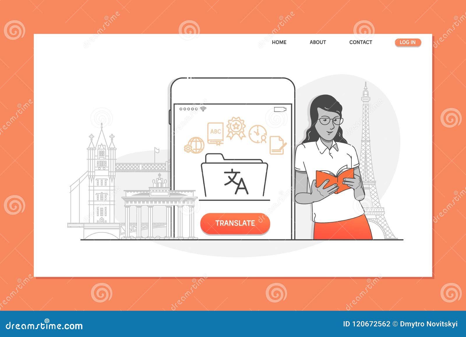 Creative Website Template of Language Translator Concept Stock Vector ...