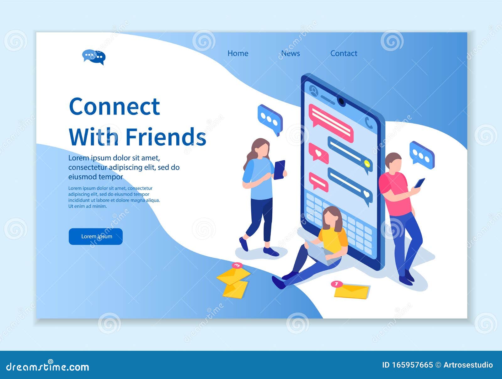 Creative Website Template of Connect with Friends Concept Stock Vector ...