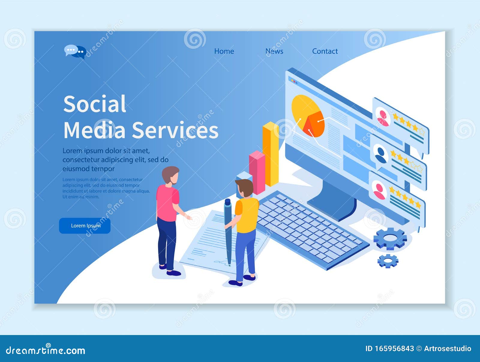 Creative Website Template of Social Media Services Concept Stock Vector ...