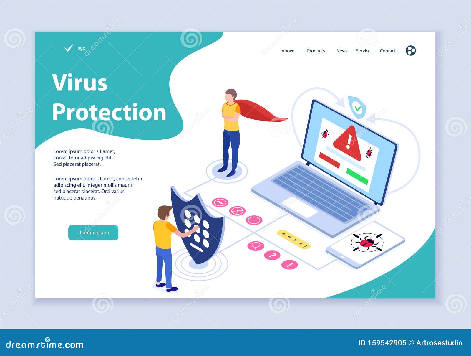 Creative Website Template of Virus Protection Concept Stock Vector ...