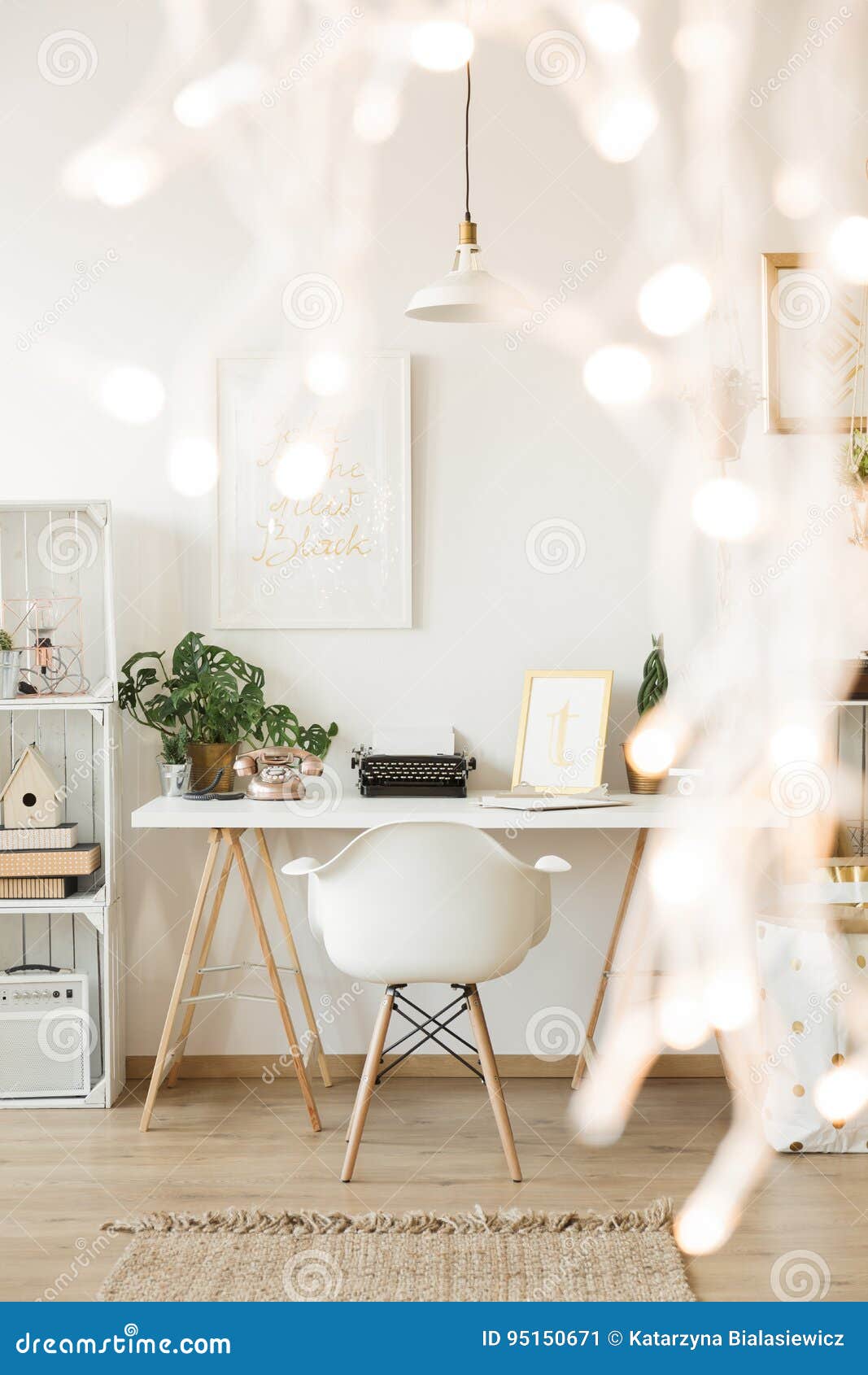 Creative white desk stock image. Image of style, girly - 95150671
