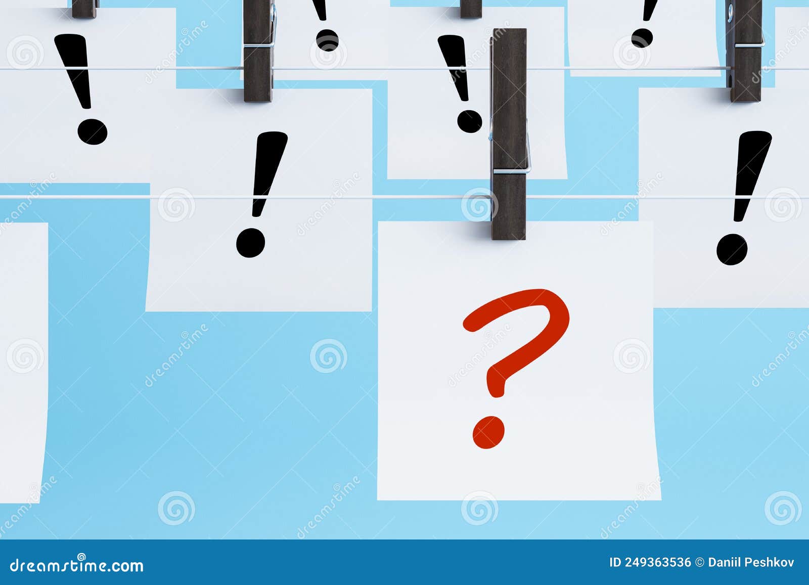 Creative White Papers with Question and Exclamation Marks Hanging on ...