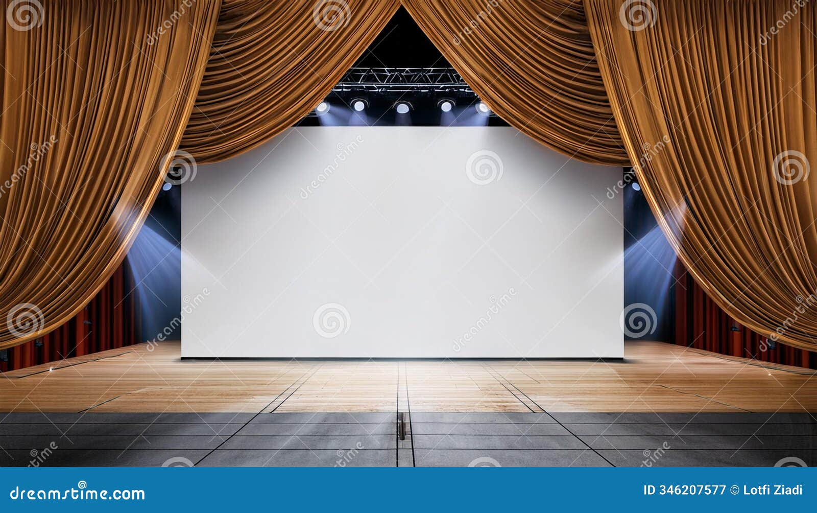 Creative White Theater Stage Design with Empty Mock Up Banner ...