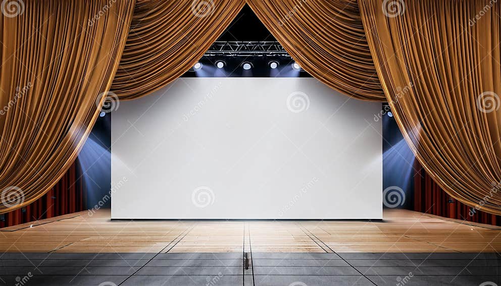 Creative White Theater Stage Design with Empty Mock Up Banner ...