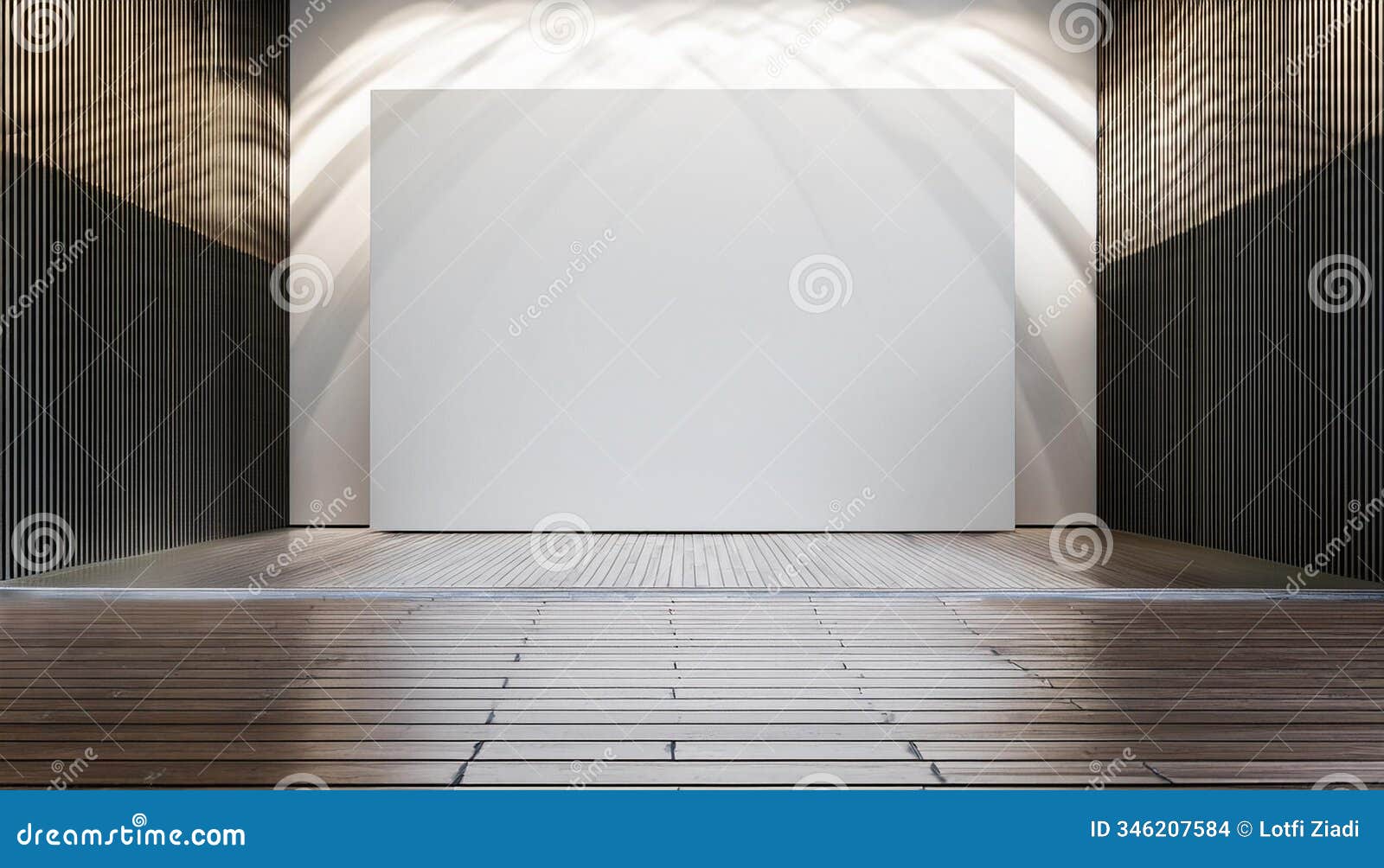 Creative White Theater Stage Design with Empty Mock Up Banner ...