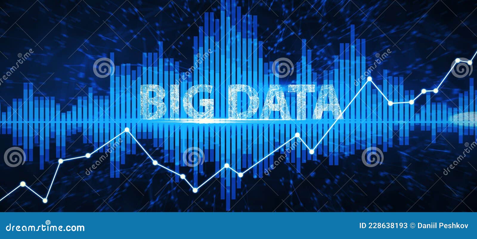 Creative Wide Panoramic Blue Big Data Background. Technology and ...