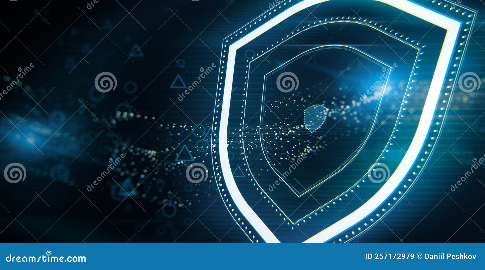 Creative Wide Perspective Glowing Shield Hologram on Blue Texture with ...