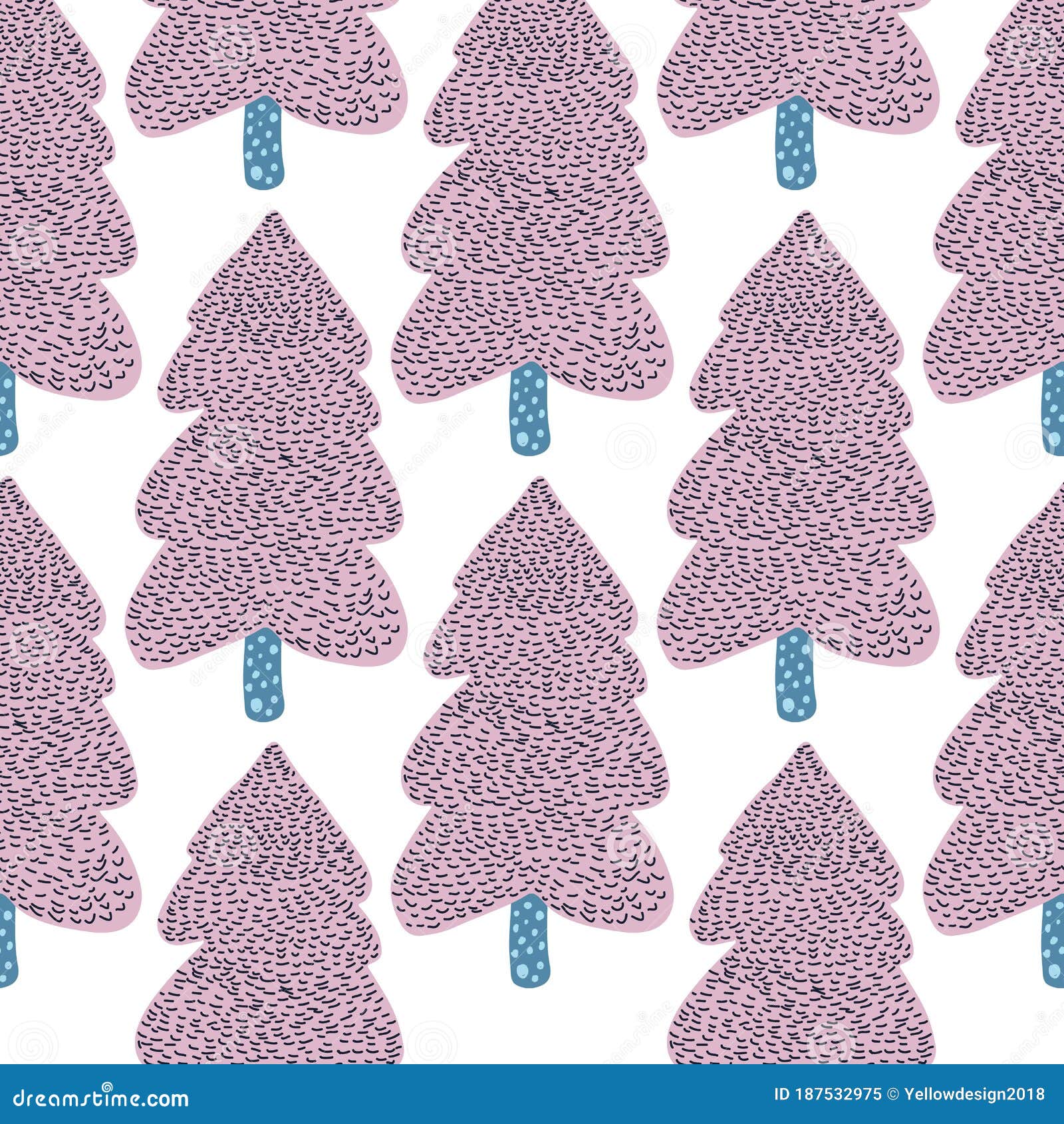 Creative Winter Pine Tree Seamless Pattern on White Background ...