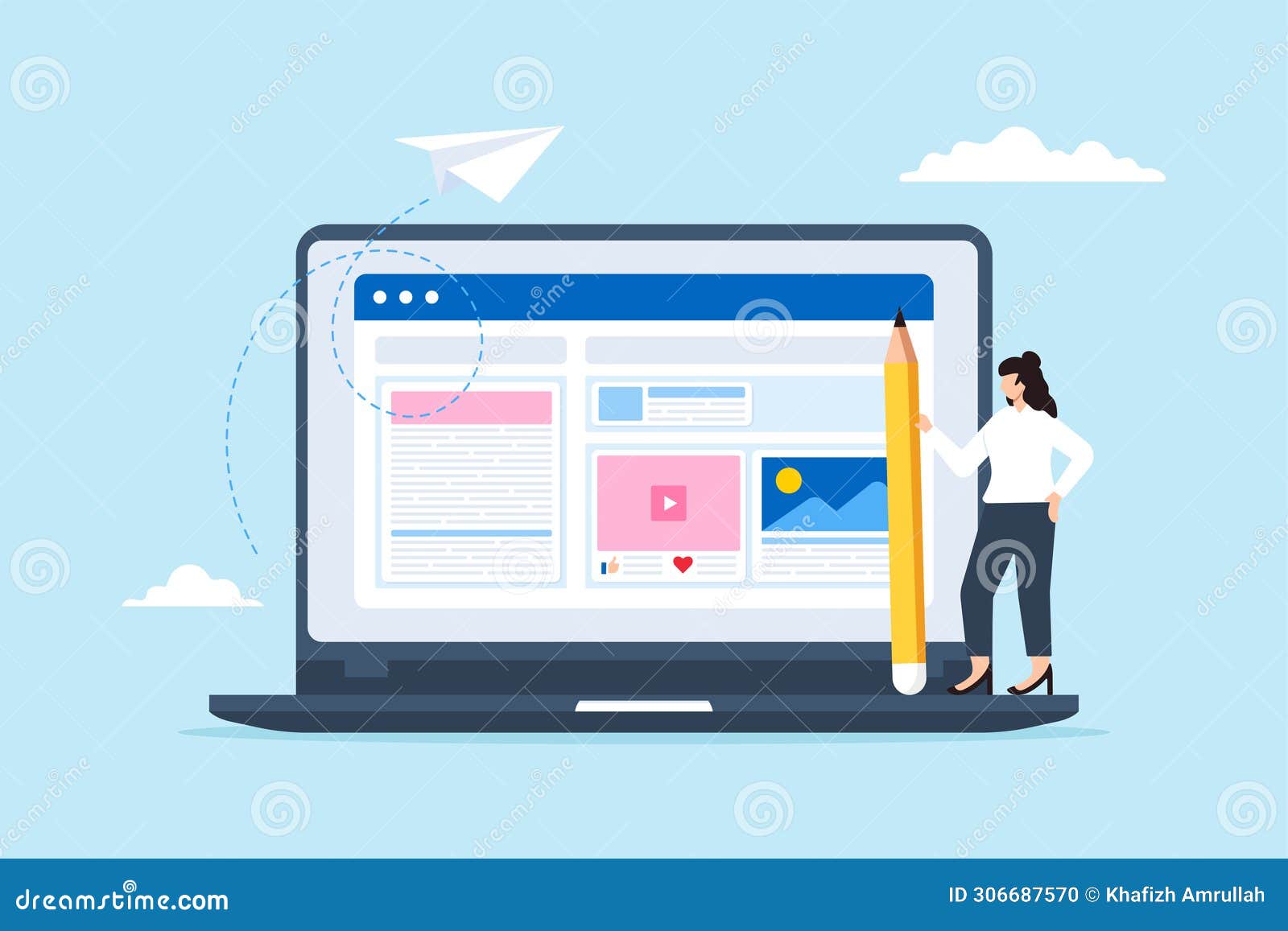 Creative Woman Holding Pencil and Creating Content on Website Stock ...